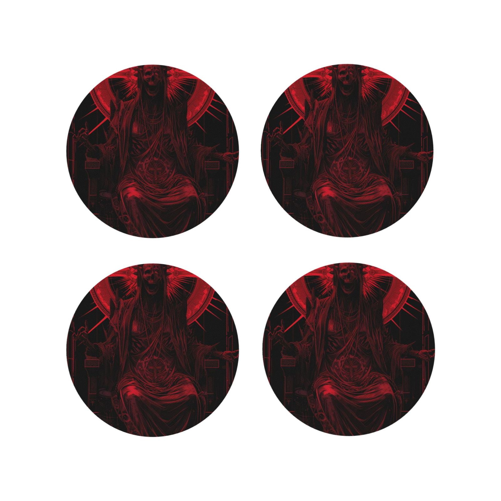 Junzan Red Gothic Skeleton Throne Print Coasters for Drinks - Leather ...