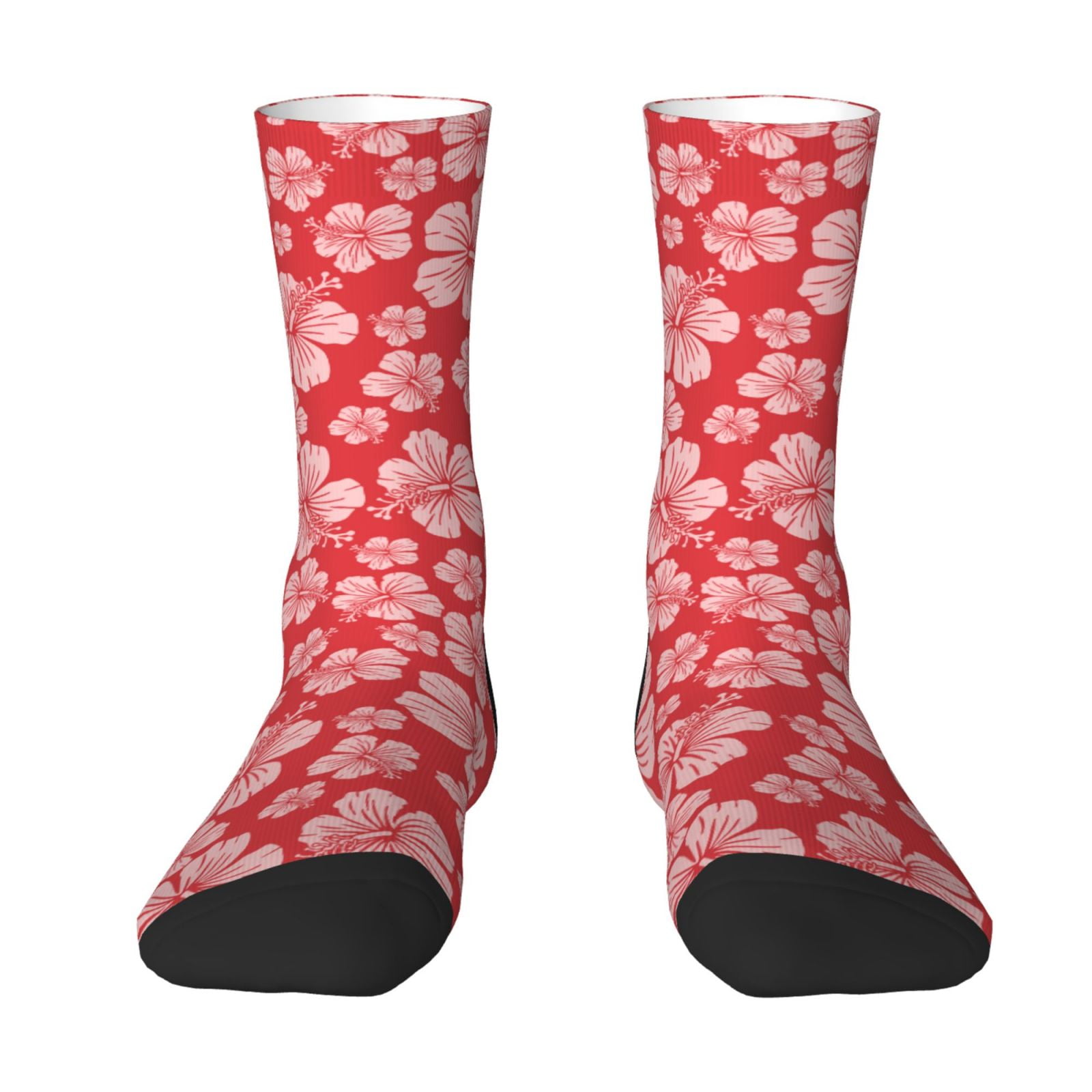 Junzan Red Hibiscus Flower Mens Funny Socks For Men Women Colorful Fun ...