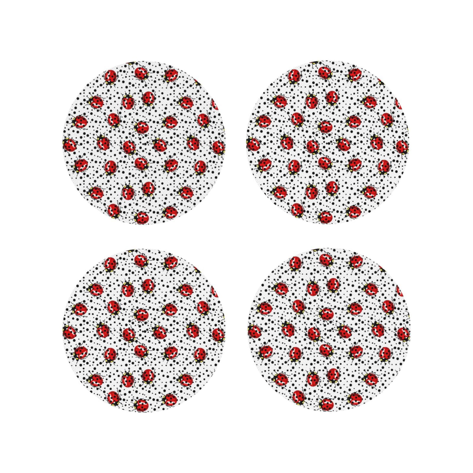 Junzan Red Ladybugs On Black Dotted Print Coasters for Drinks - Leather ...
