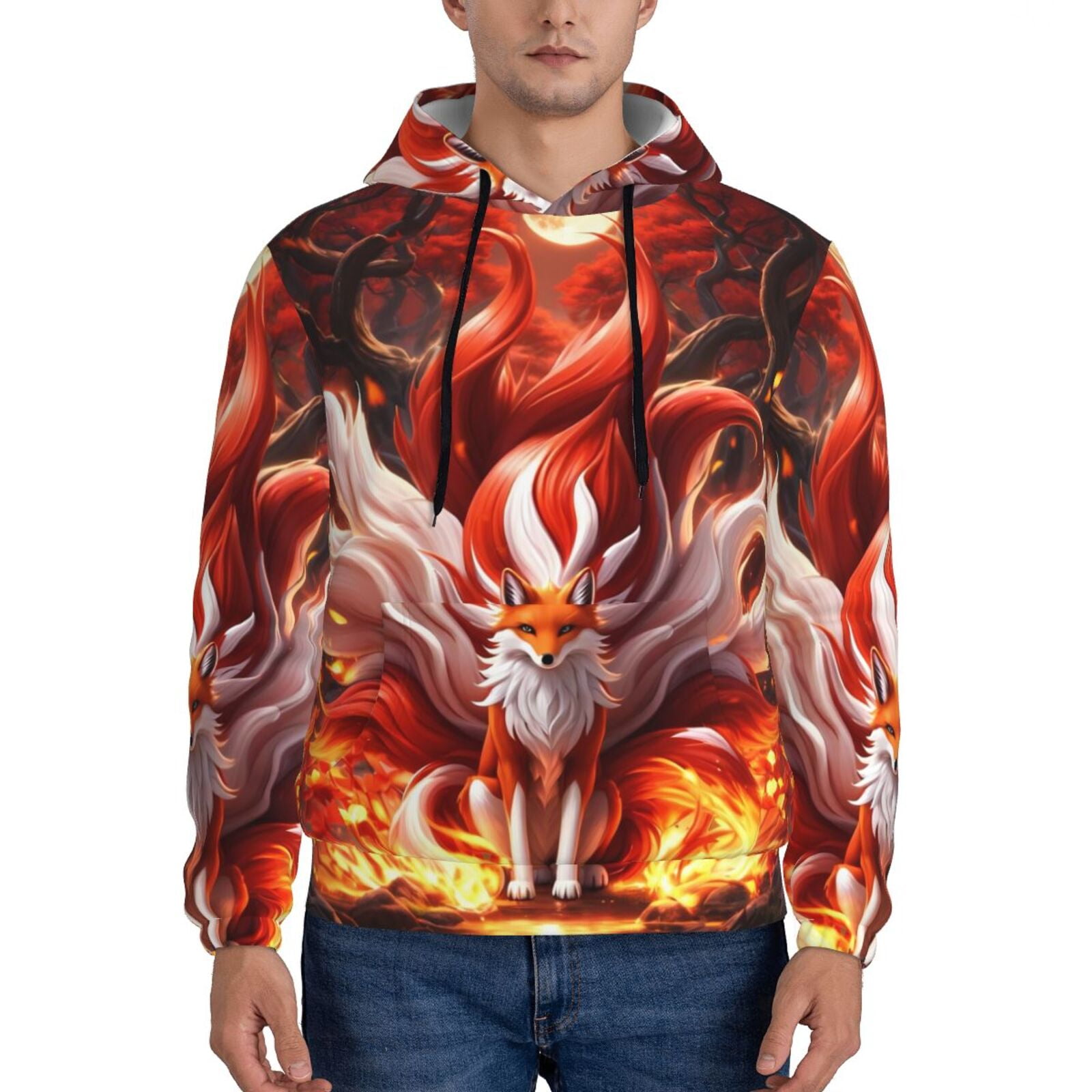 Junzan Red Leaf Flame Fox for Men's Hoodie - Fall Pullover Hooded ...