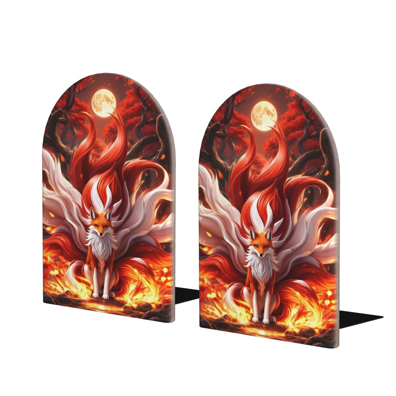 Junzan Red Leaf Flame Fox for Wood Bookends,1 Pair Book Ends for ...