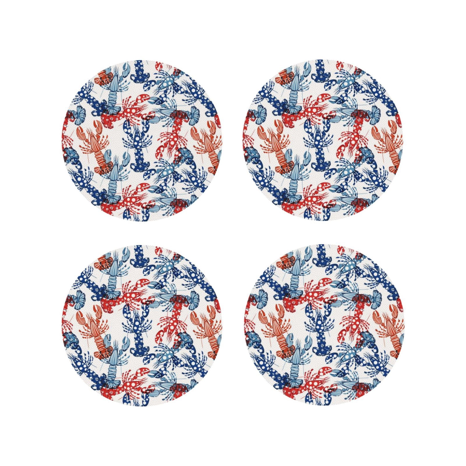 Junzan Red Lobster Print Coasters for Drinks - Leather Coasters Set of ...