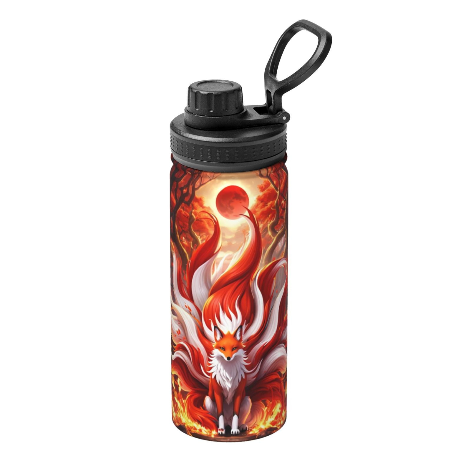Junzan Red Sun Flame Fox Pattern 18OZ Stainless Steel Sports Water Cup ...