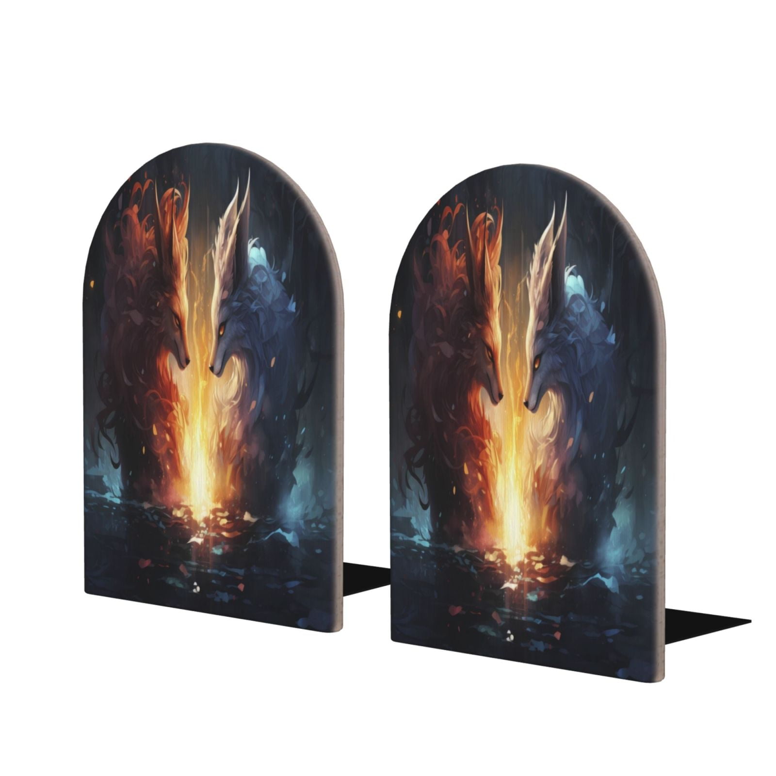 Junzan Red And White Flame Fox for Wood Bookends,1 Pair Book Ends for ...