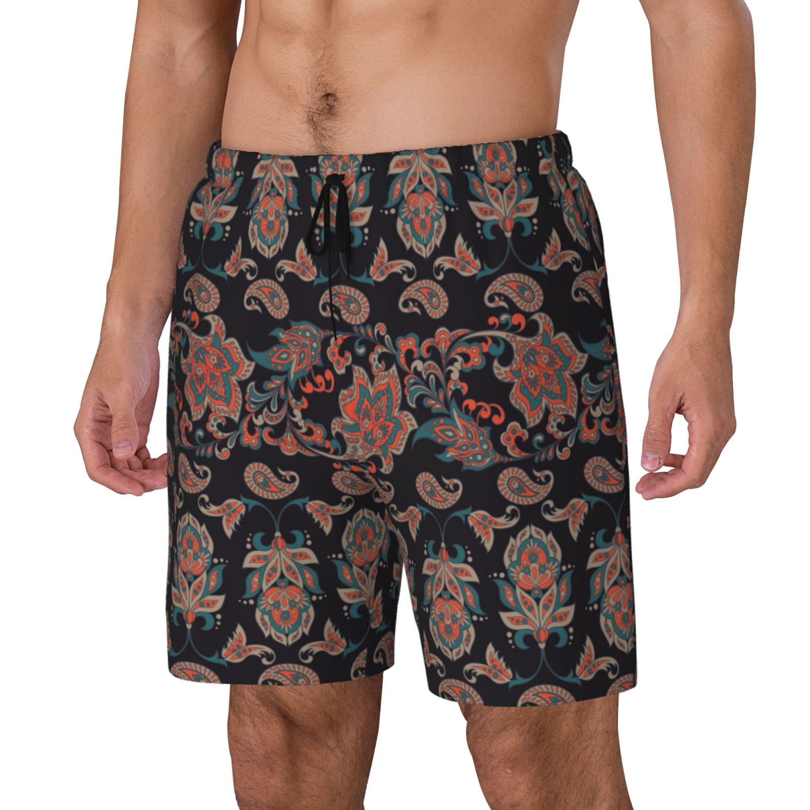 Junzan Retro Floral Print Swim Trunks Men Swim Shorts with Built-in ...