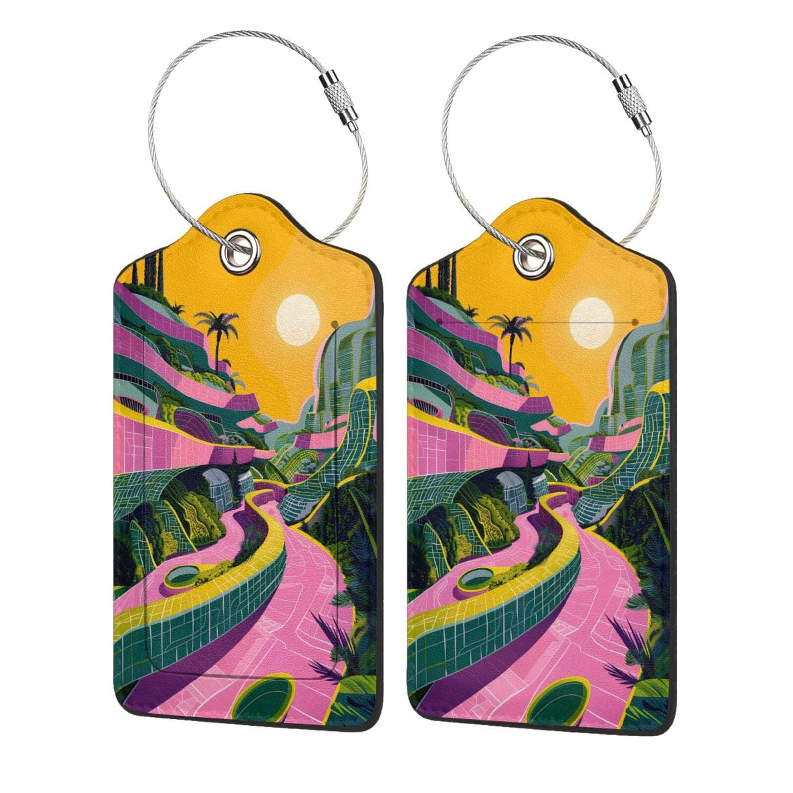 Junzan Retro Futuristic Landscape for Luggage Tags,Leather Luggage Tags ...