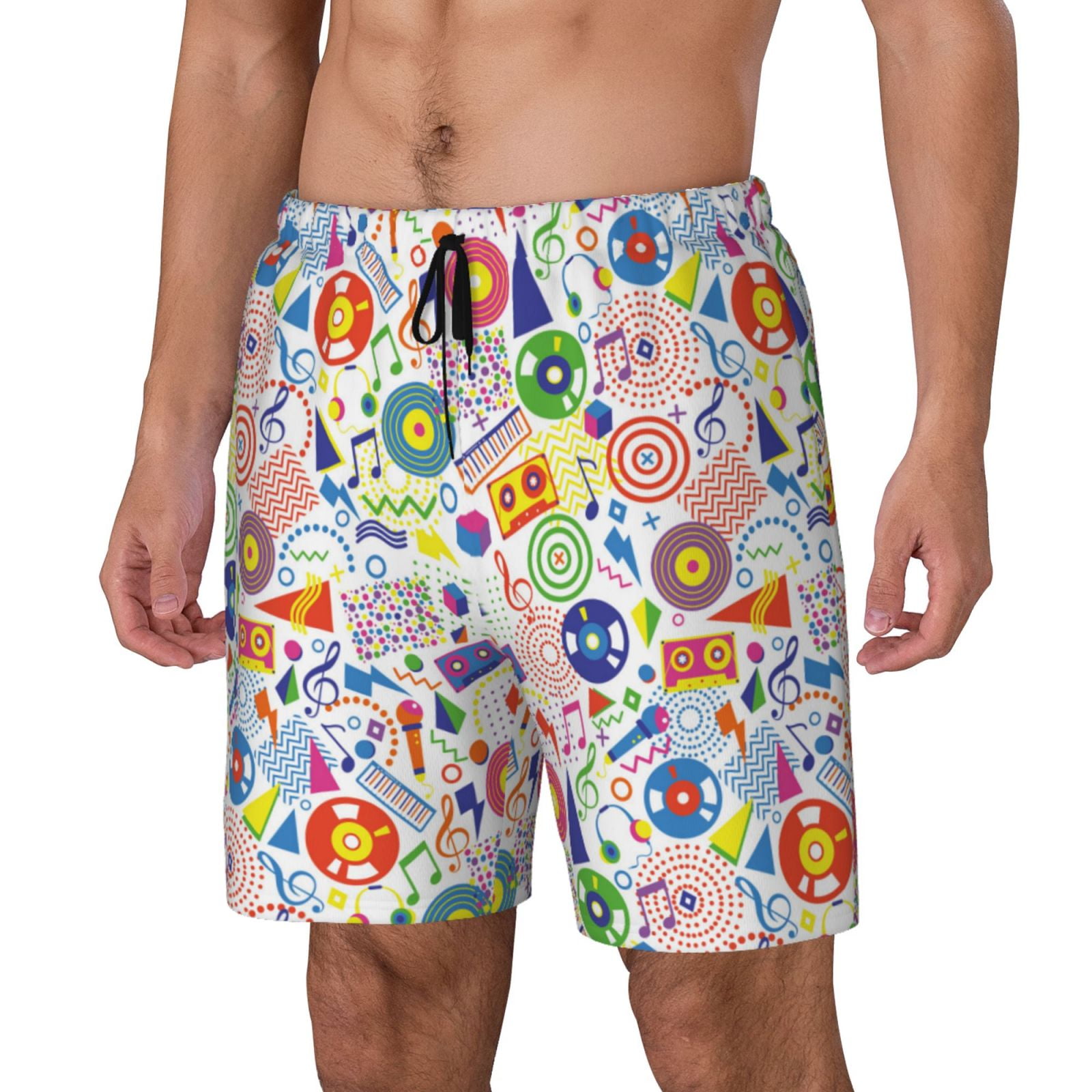 Junzan Retro Musi Disco Print Swim Trunks Men Swim Shorts with Built-in Compression Liner Funny ...