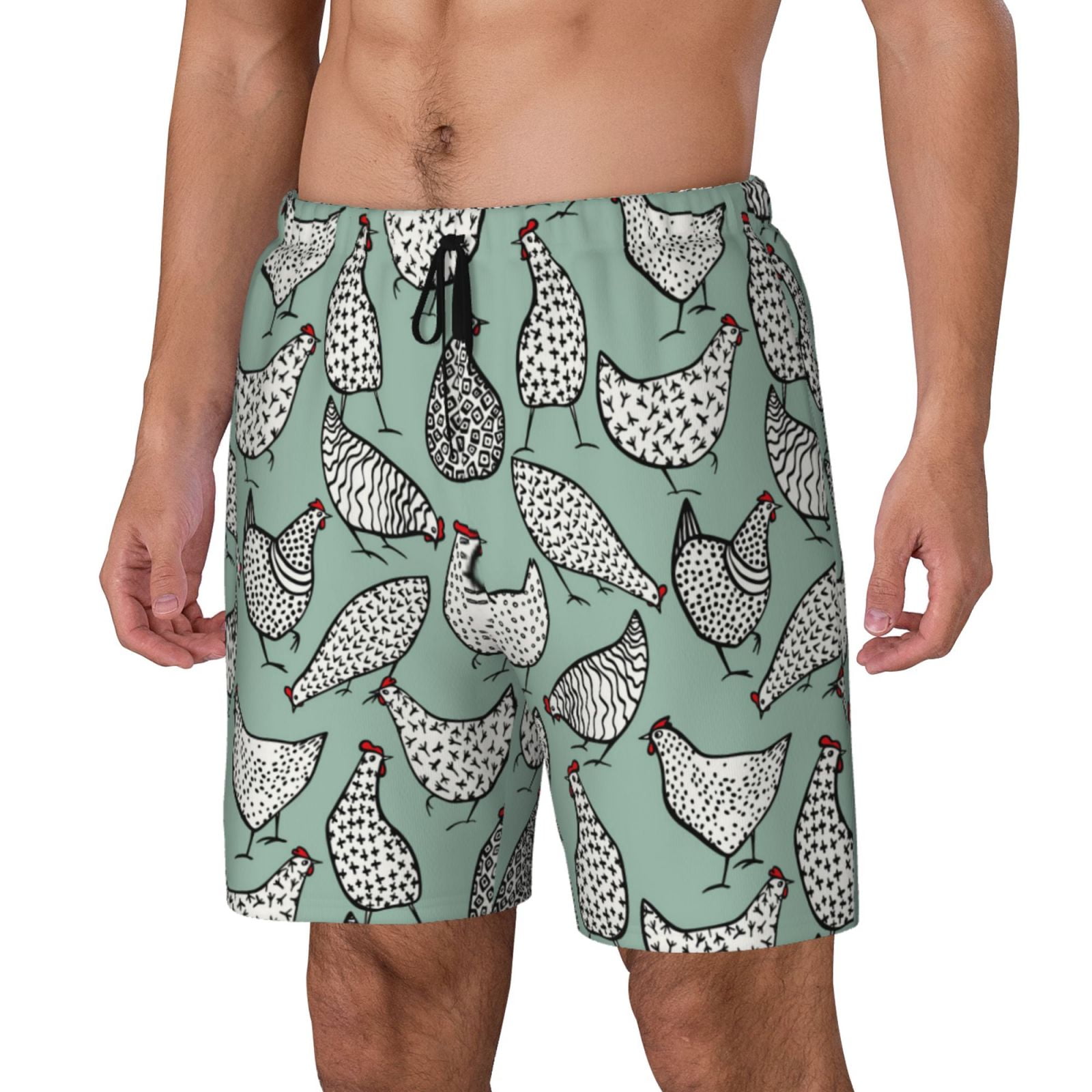 Junzan Retro Rooster4 Print Swim Trunks Men Swim Shorts with Built-in ...