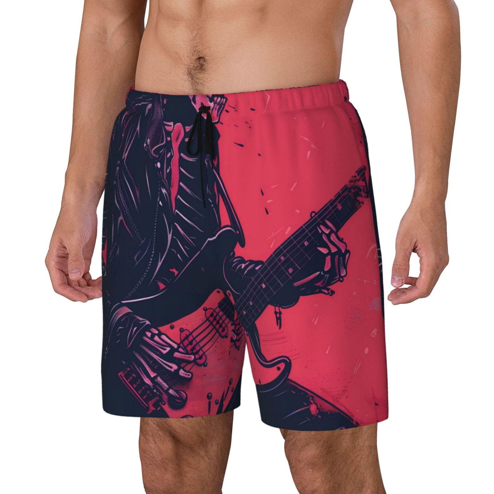 Junzan Rock Skull Guitarist Print Swim Trunks Men Swim Shorts with ...
