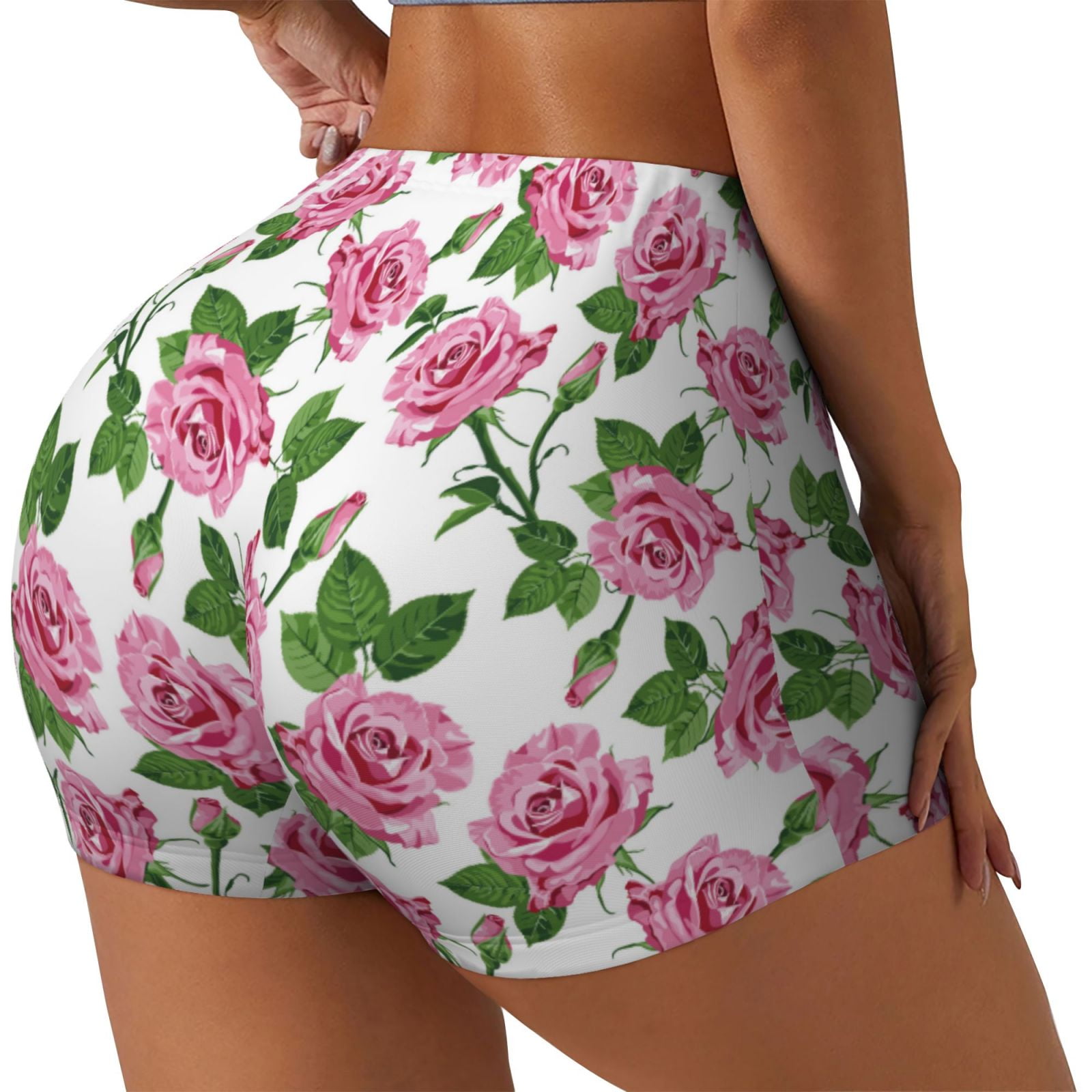Junzan Rose Flowers Pattern Women Workout Impact Shorts,Scrunch Short Gym Yoga Running Sport ...