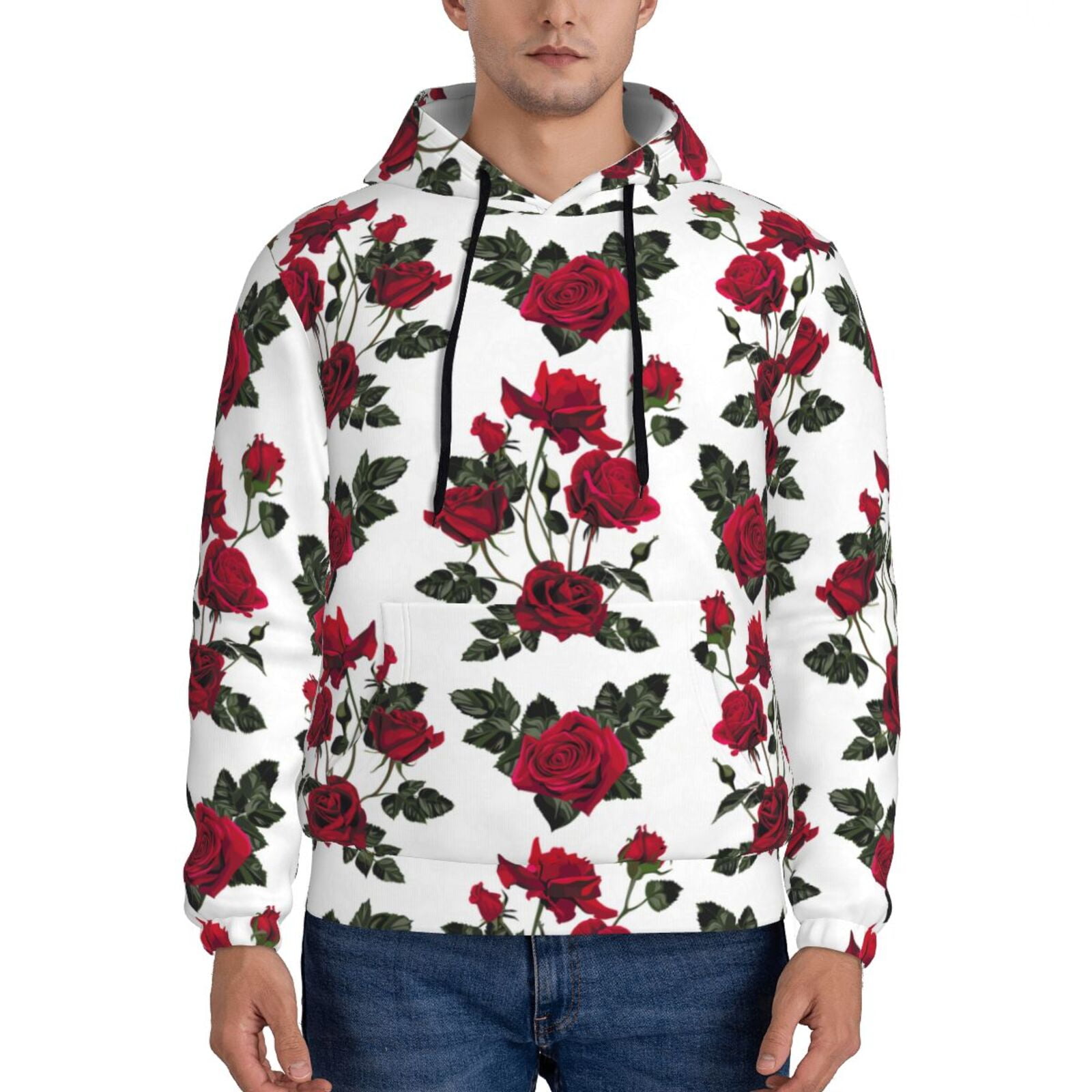 Junzan Rose Flowers for Men's Hoodie - Fall Pullover Hooded Sweatshirt ...