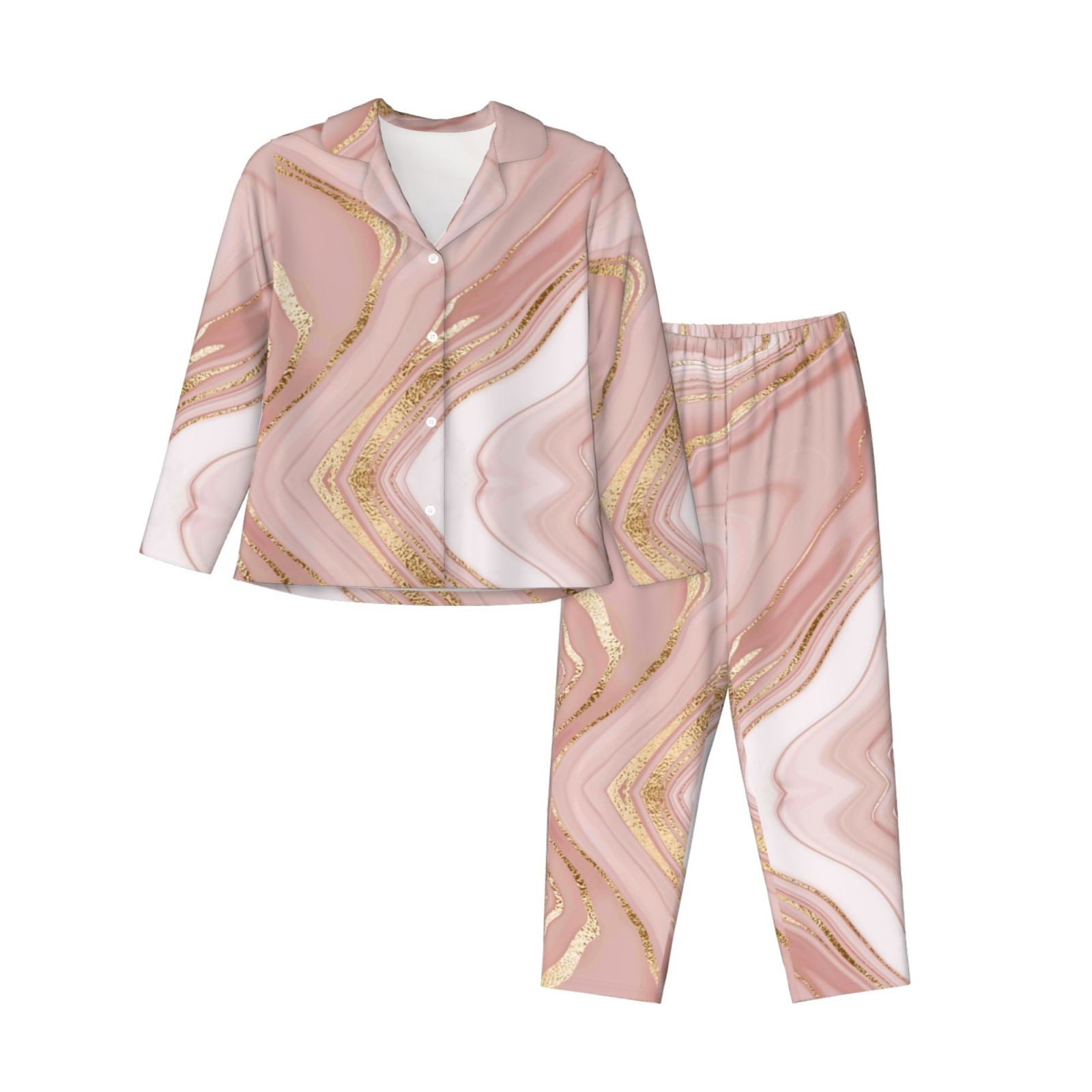 Junzan Rose Gold Glitter Splatter Print Womens Pajama Sets,Long Sleeve ...