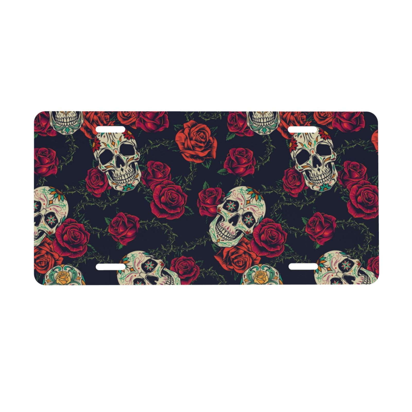 Junzan Roses Skulls Front License Plate Covers Decorative Car Metal ...