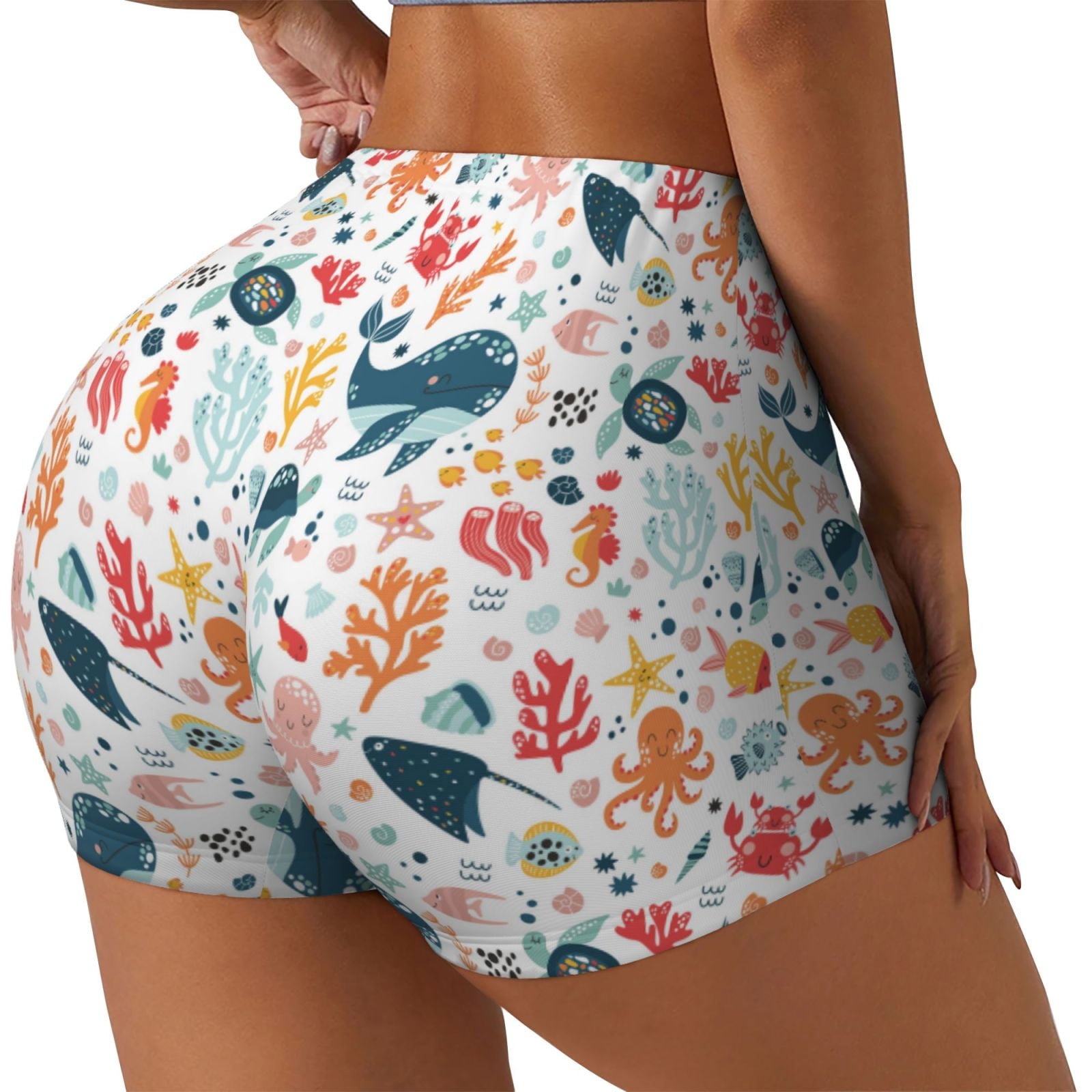 Junzan Sea Life 1 Pattern Women Workout Impact Shorts,Scrunch Short Gym ...