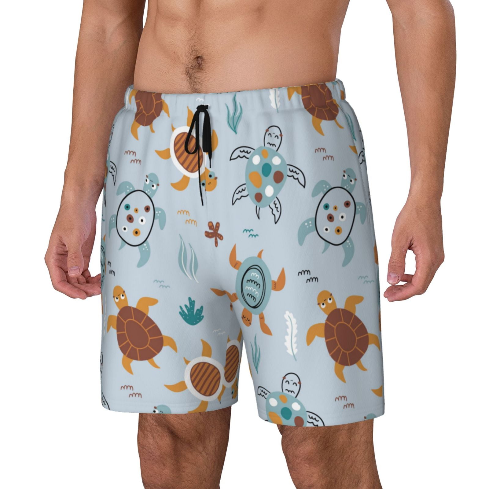 Junzan Sea Turtle Print Swim Trunks Men Swim Shorts with Built-in ...