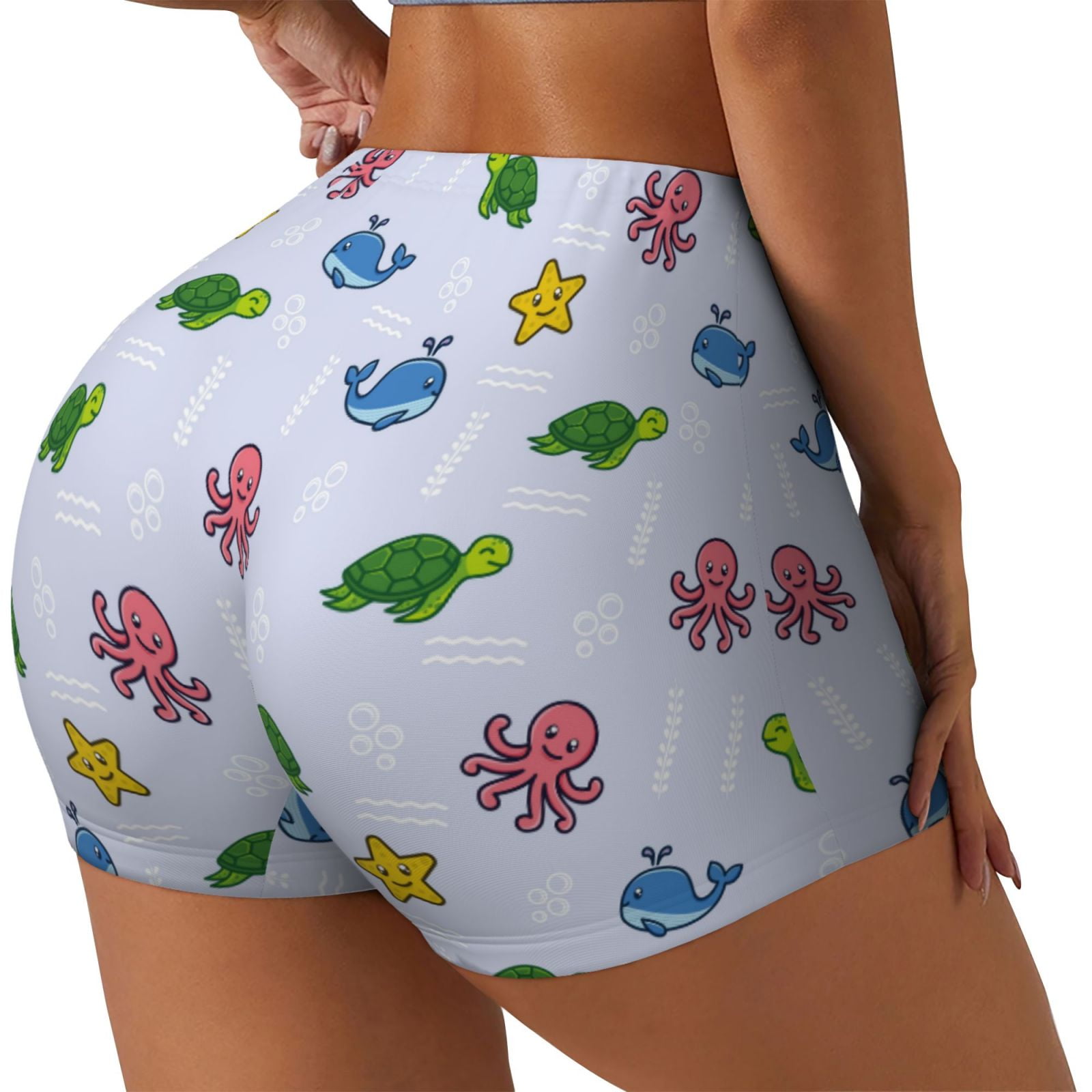 Junzan Sea Turtle Whale Pattern Women Workout Impact Shorts,Scrunch ...