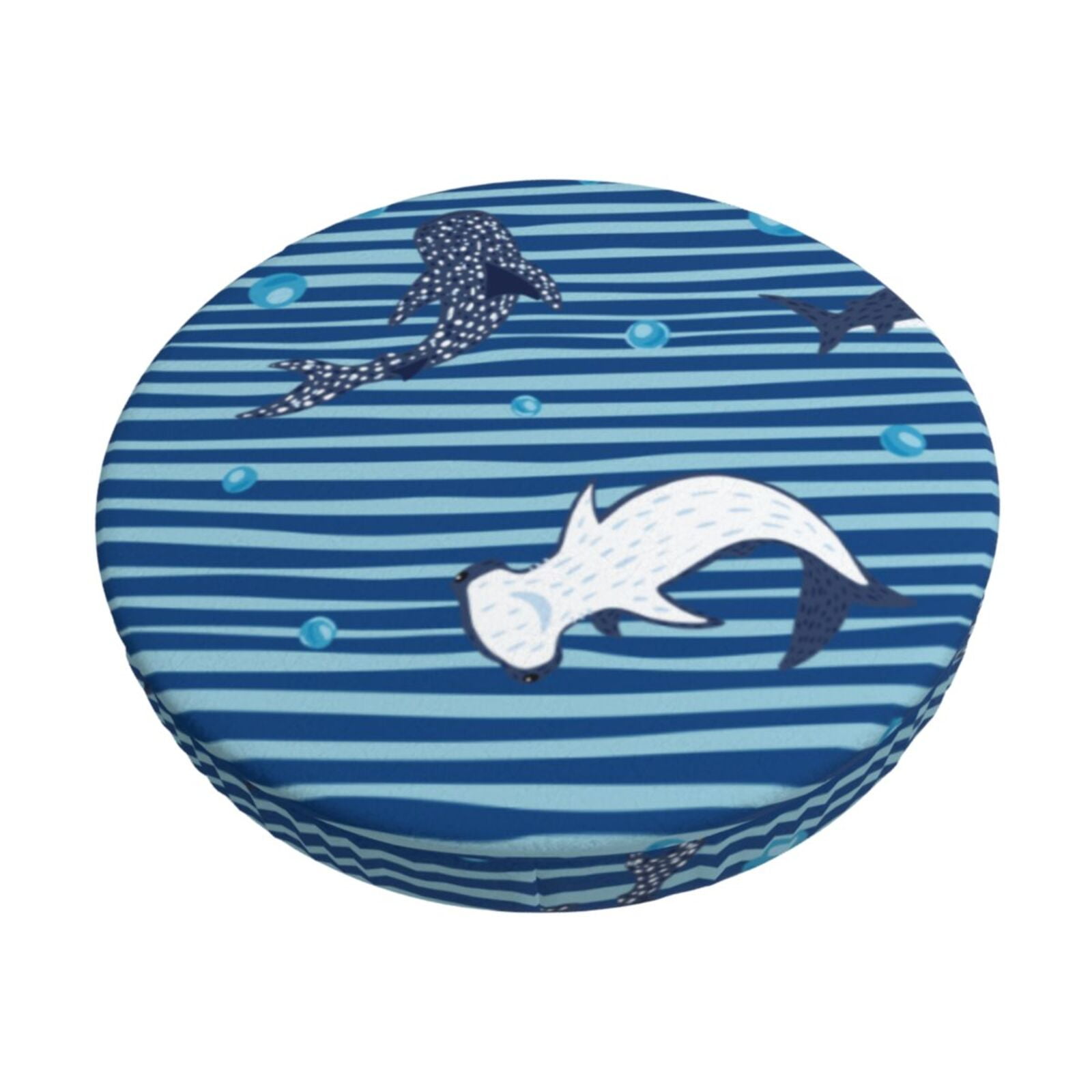Junzan Sharks On White Blue Striped Bar Stool Cover Round Seat Cushion ...