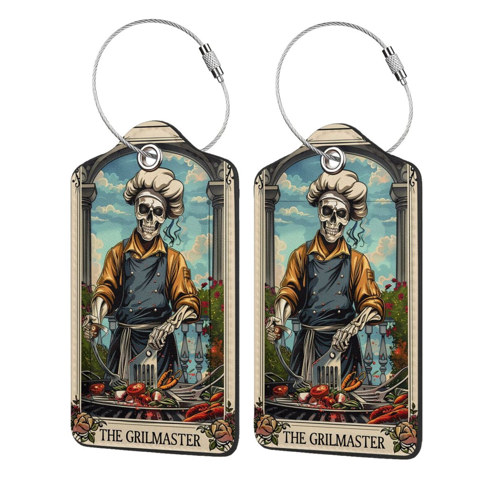Junzan Skeleton Chef BBQ Scene for Luggage Tags,Leather Luggage Tags ...