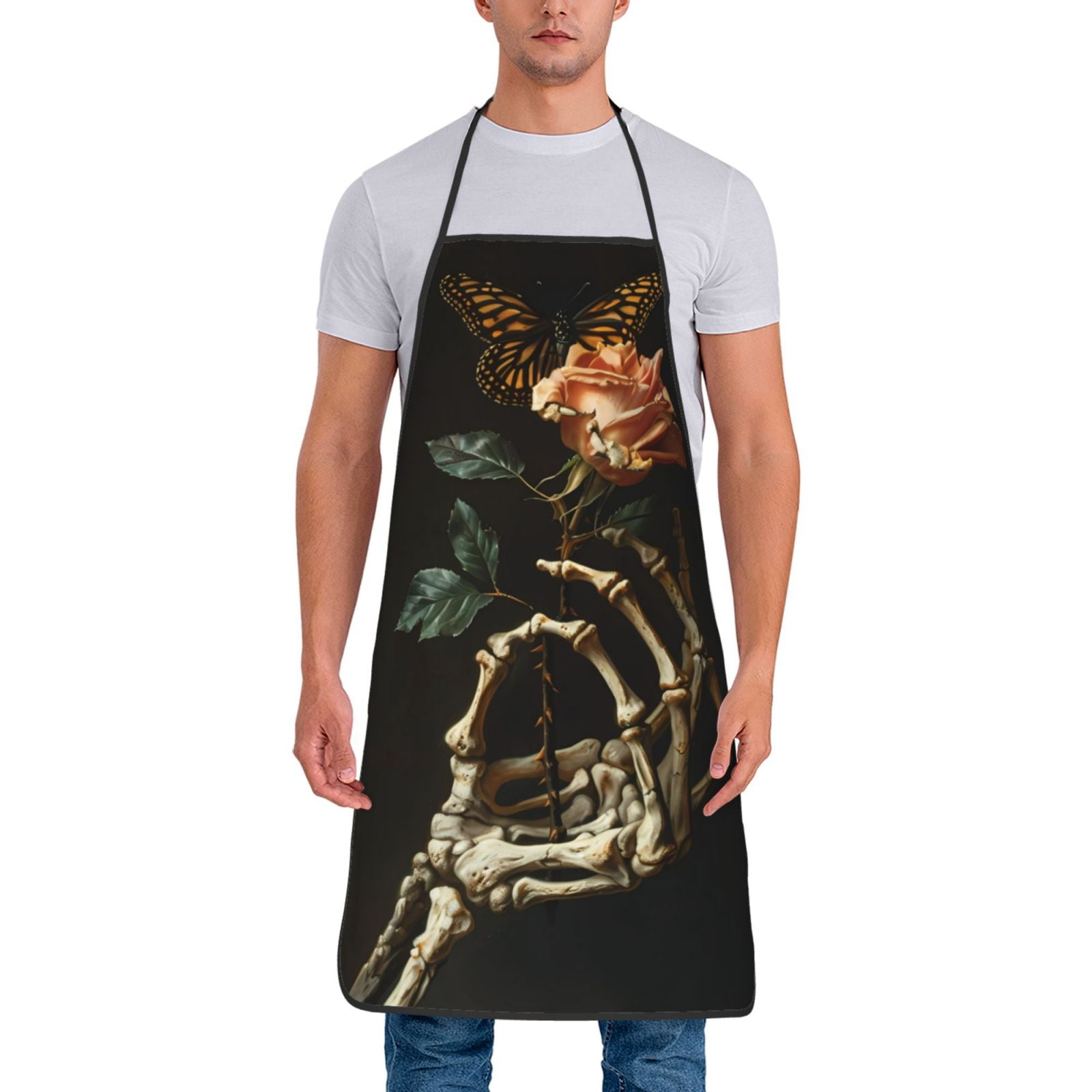 Junzan Skeleton Hand Rose Butterfly Print Kitchen Cooking Aprons, Chef ...