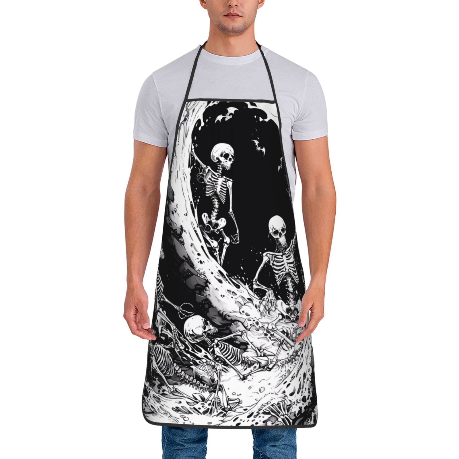 Junzan Skeleton Wave Artwork Print Kitchen Cooking Aprons, Chef Apron ...