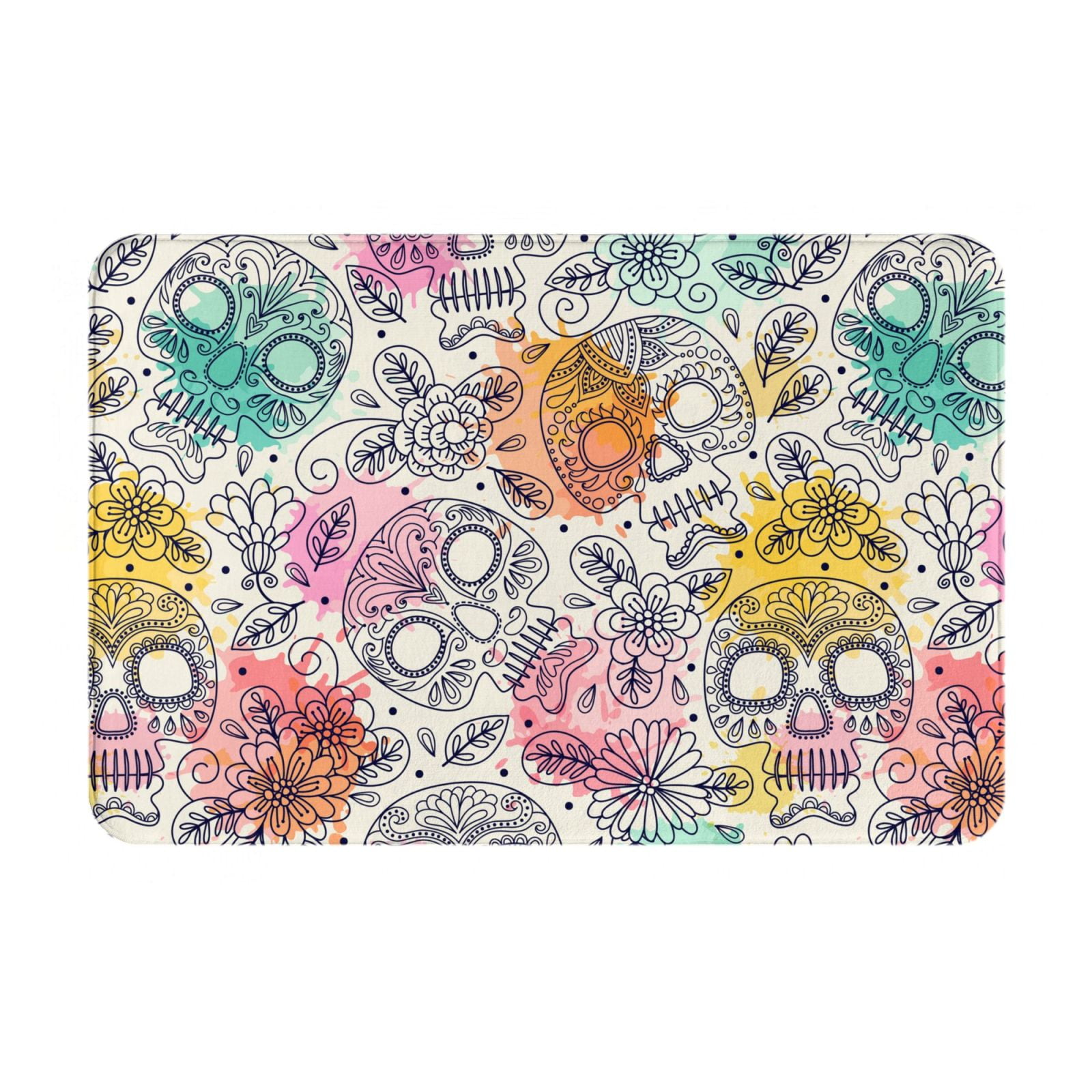Junzan Skull And Flowers Custom Funny Welcome Doormat Personalized Door ...