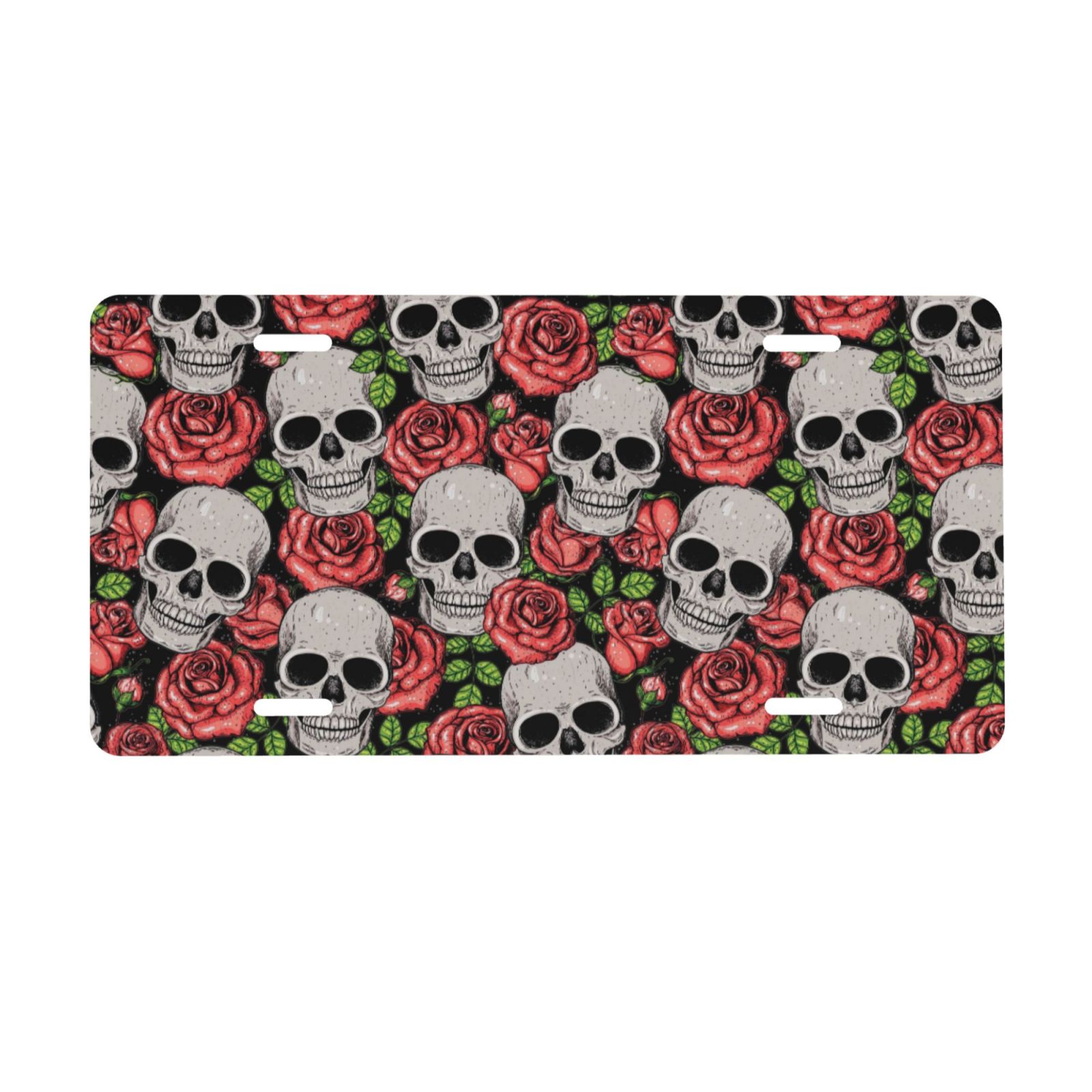 Junzan Skull And Roses Front License Plate Covers Decorative Car Metal ...