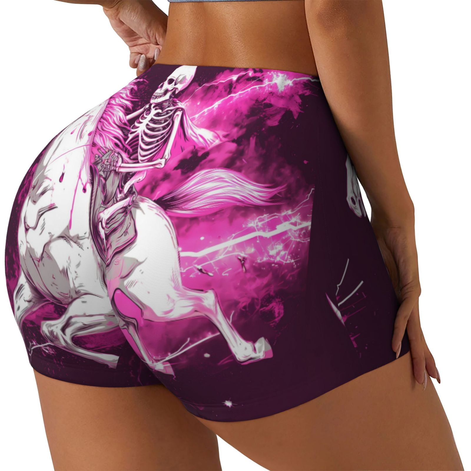 Junzan Skull White Horse Pattern Women Workout Impact Shorts,Scrunch Short Gym Yoga Running ...