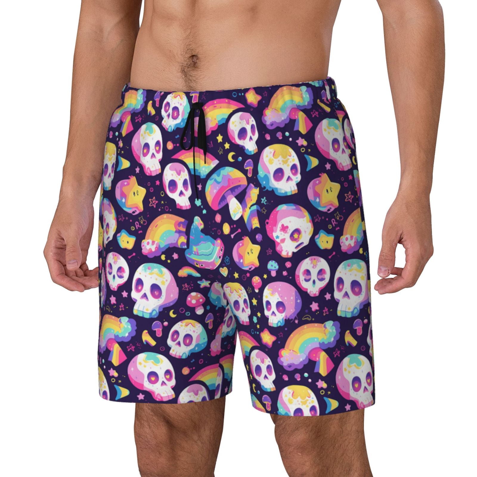 Junzan Skull colorful mushroom rainbow Print Swim Trunks Men Swim ...