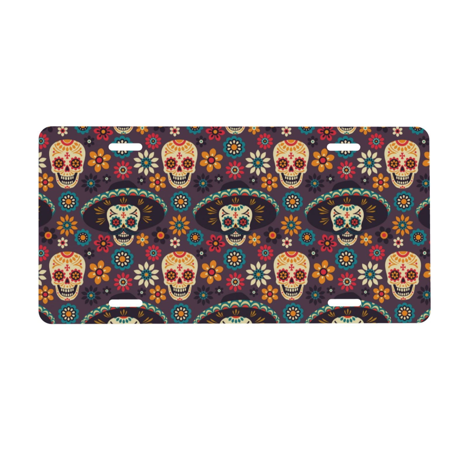 Junzan Skulls And Flowers Front License Plate Covers Decorative Car ...