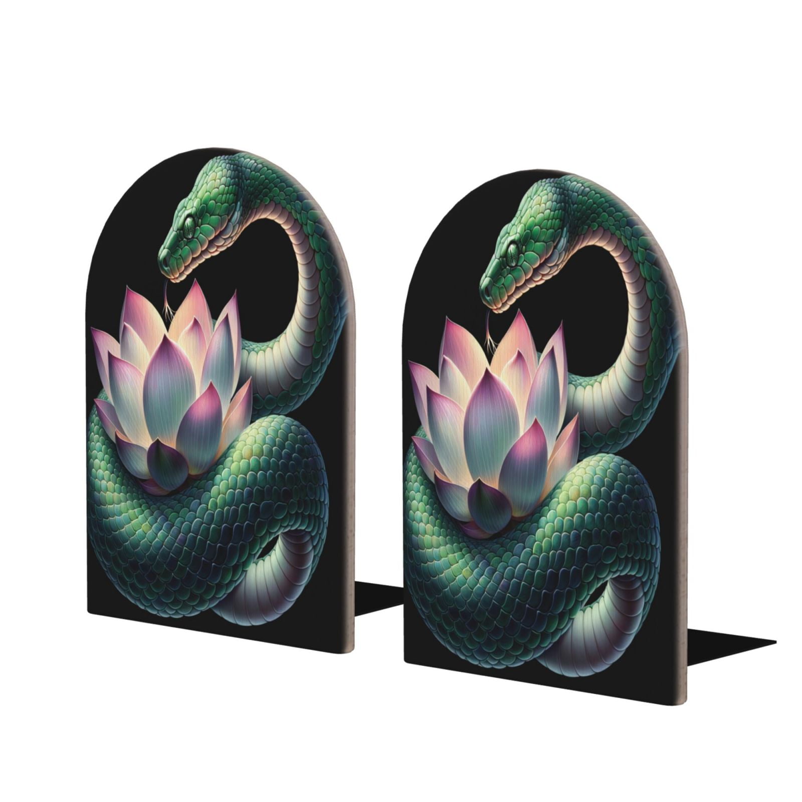 Junzan Snake Holding A Lotus for Wood Bookends,1 Pair Book Ends for ...