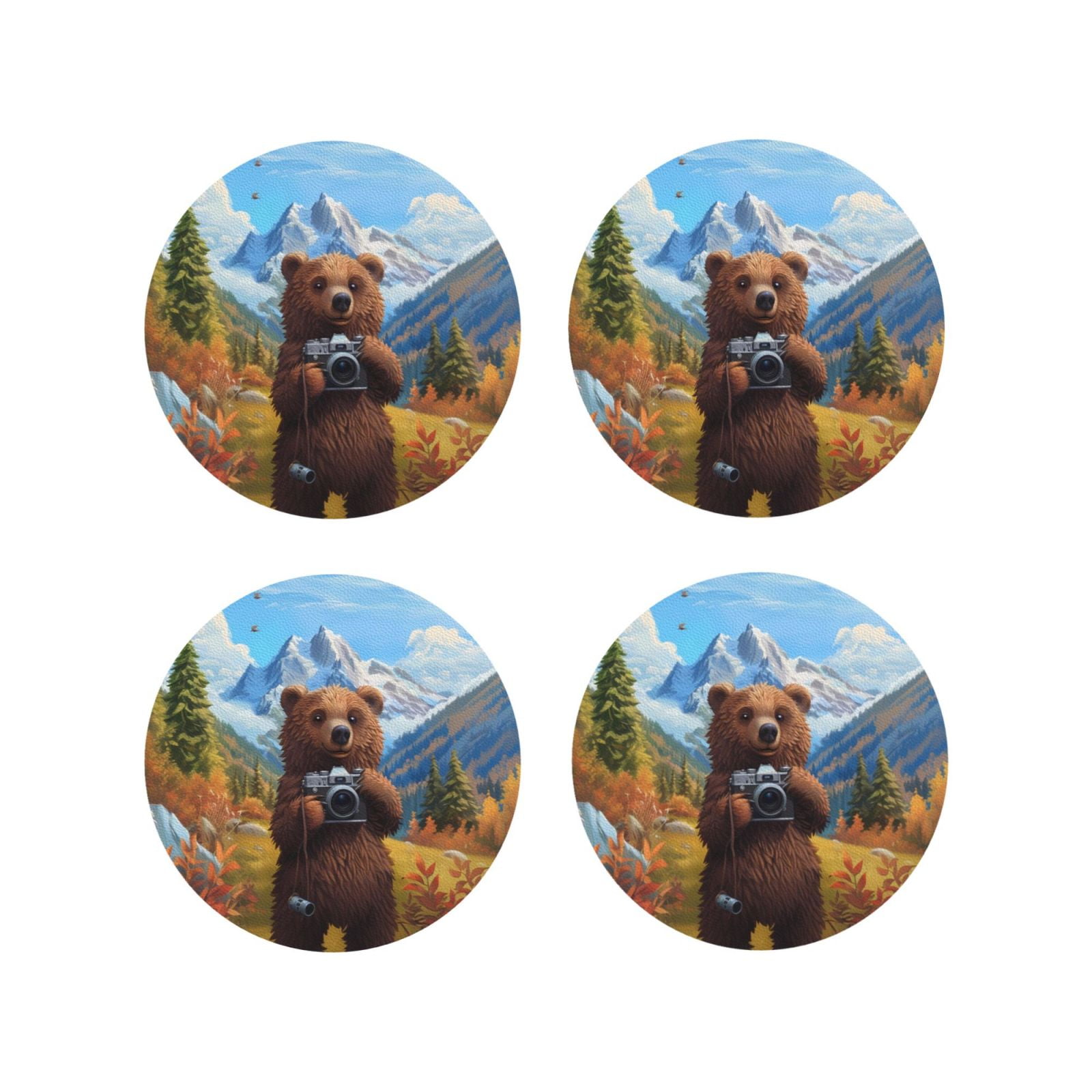 Junzan Snowy Mountain Photography Bear Print Coasters for Drinks ...