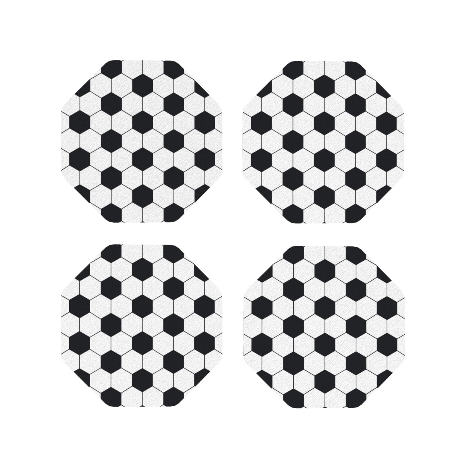 Junzan Soccer Ball Print Coasters for Drinks - Leather Coasters Set of ...