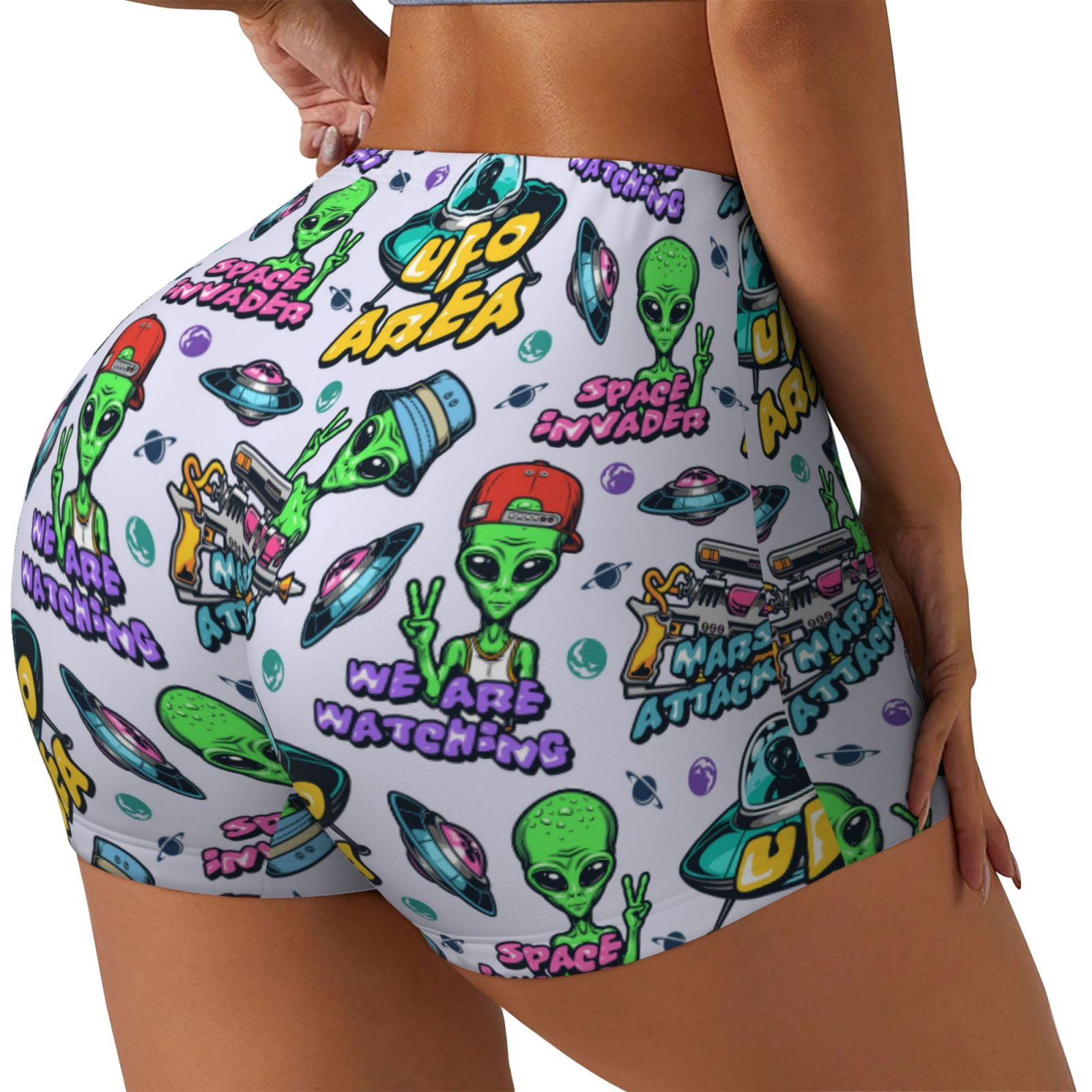 Junzan Space Monster Pattern Women Workout Impact Shorts,Scrunch Short ...