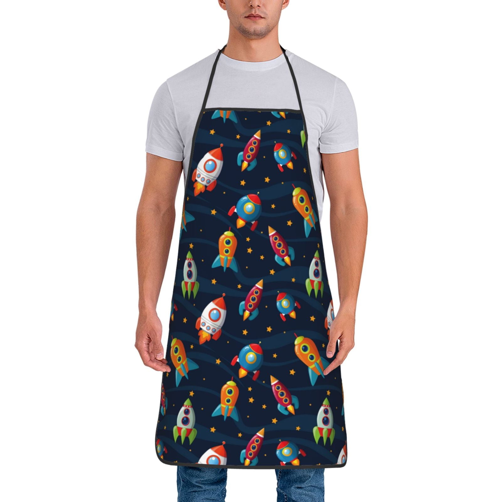 Junzan Spaceships and Stars Print Kitchen Cooking Aprons, Chef Apron ...