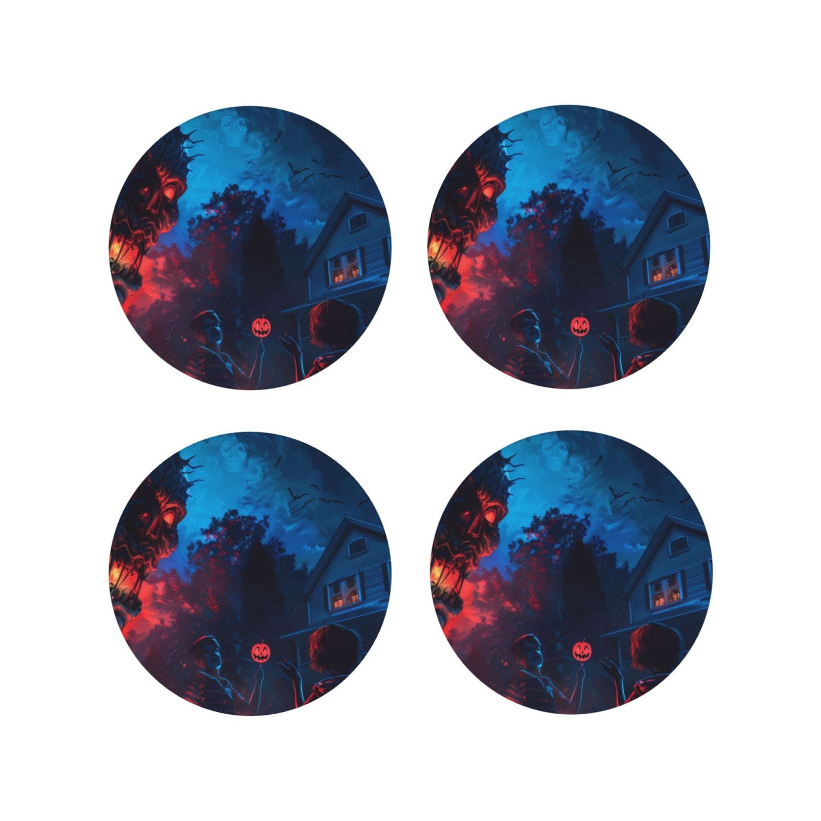 Junzan Spooky Halloween Night Scene Print Coasters for Drinks - Leather ...