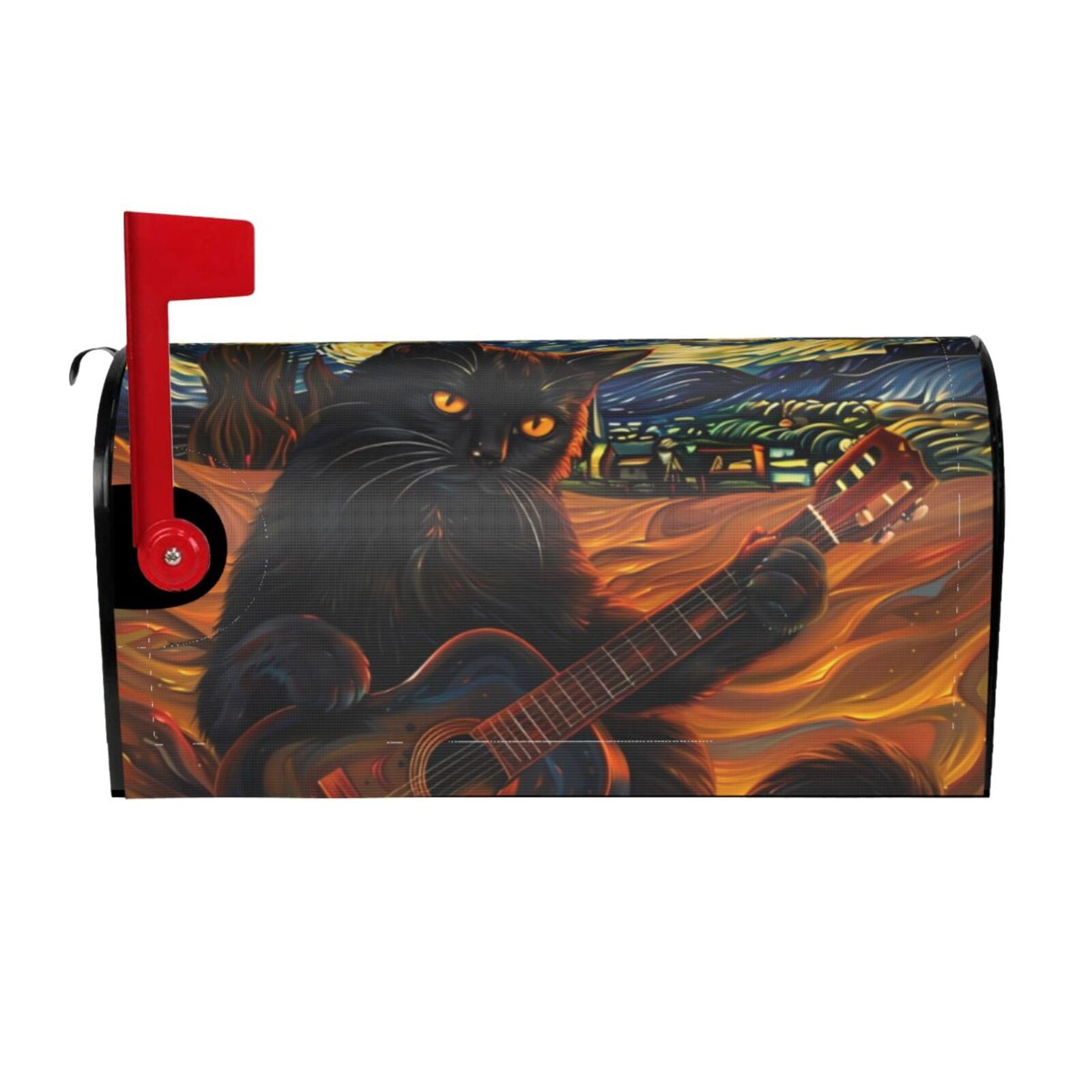 Junzan Starry Night Cat Guitarist A Pattern Mailbox Covers,Magnetic ...