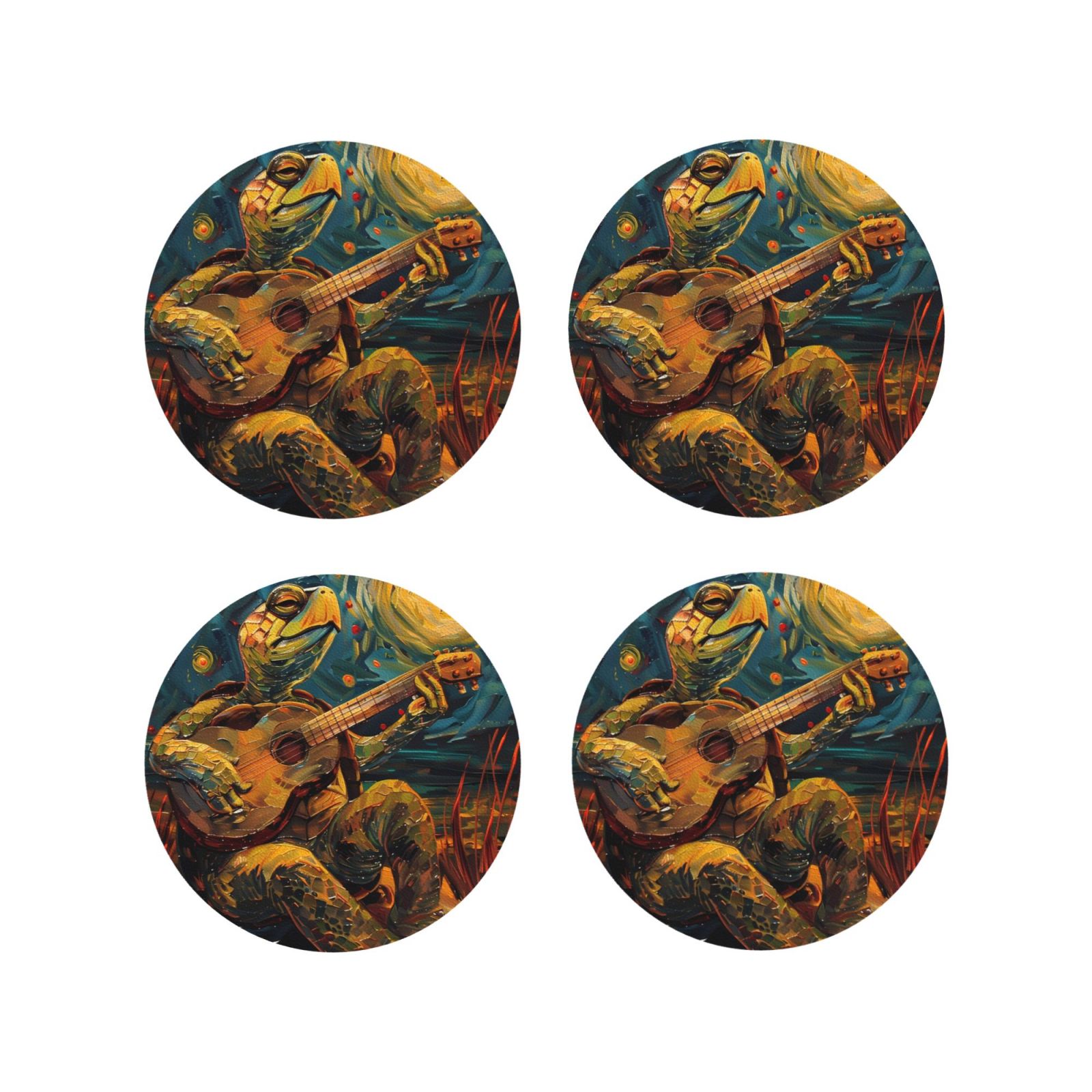 Junzan Starry Night Guitar Turtle Print Coasters for Drinks - Leather ...