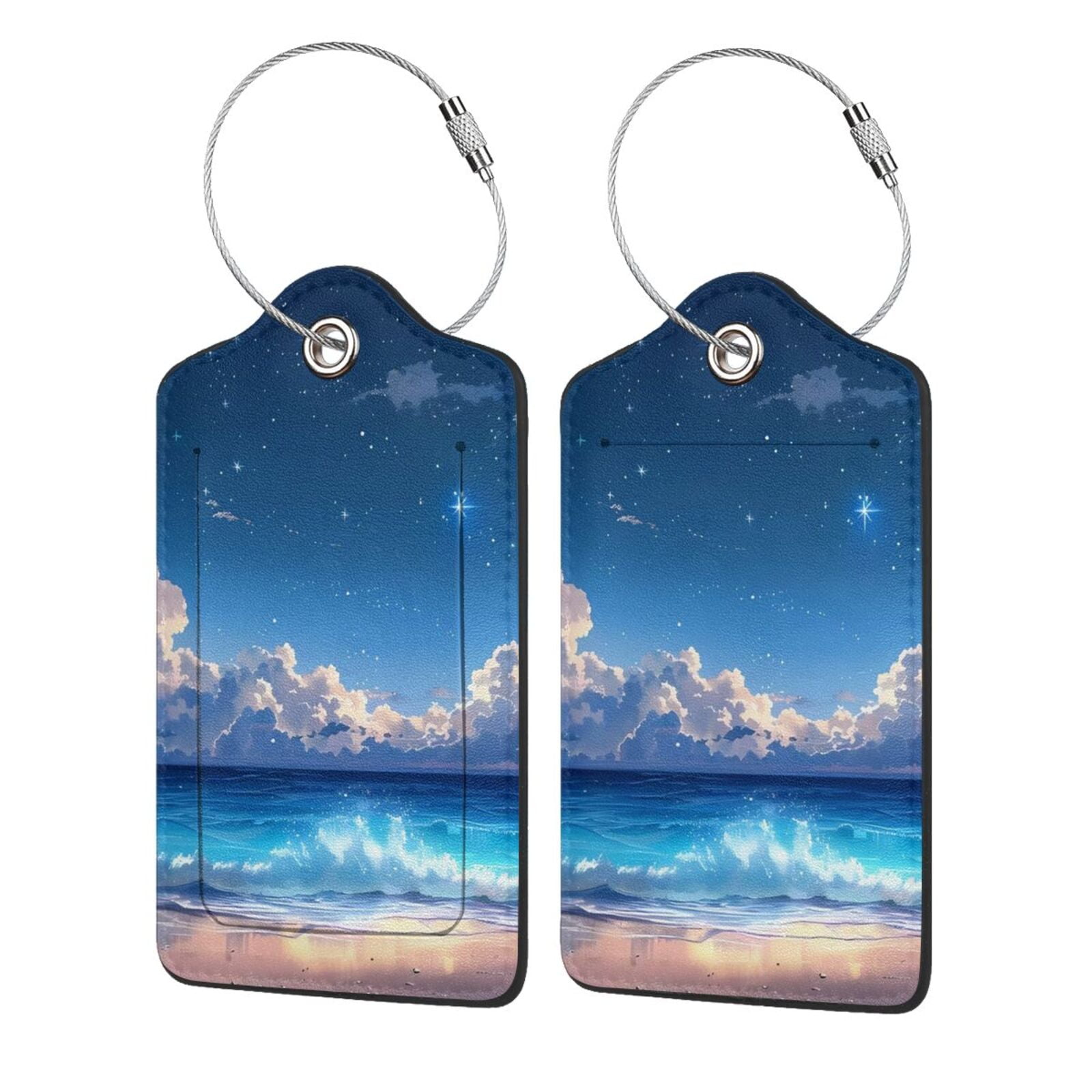 Junzan Starry Night Ocean View for Luggage Tags,Leather Luggage Tags ...