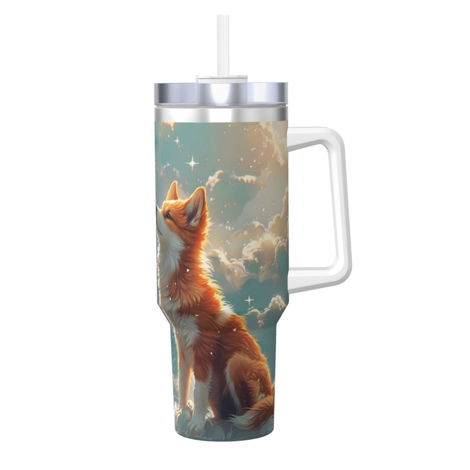 Junzan Starry Sky Cloud Fox Pattern 40oz Water Bottle with Handle ...