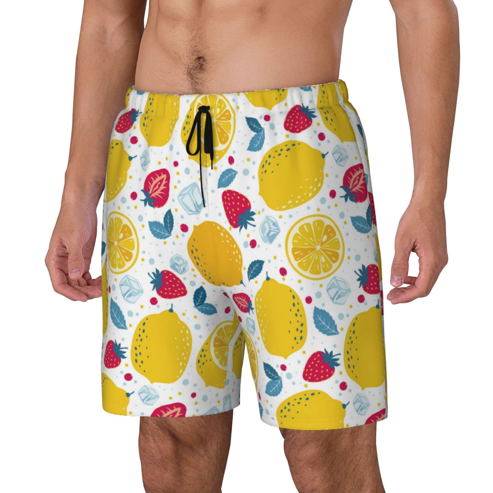 Junzan Strawberry Lemon Print Swim Trunks Men Swim Shorts with Built-in ...