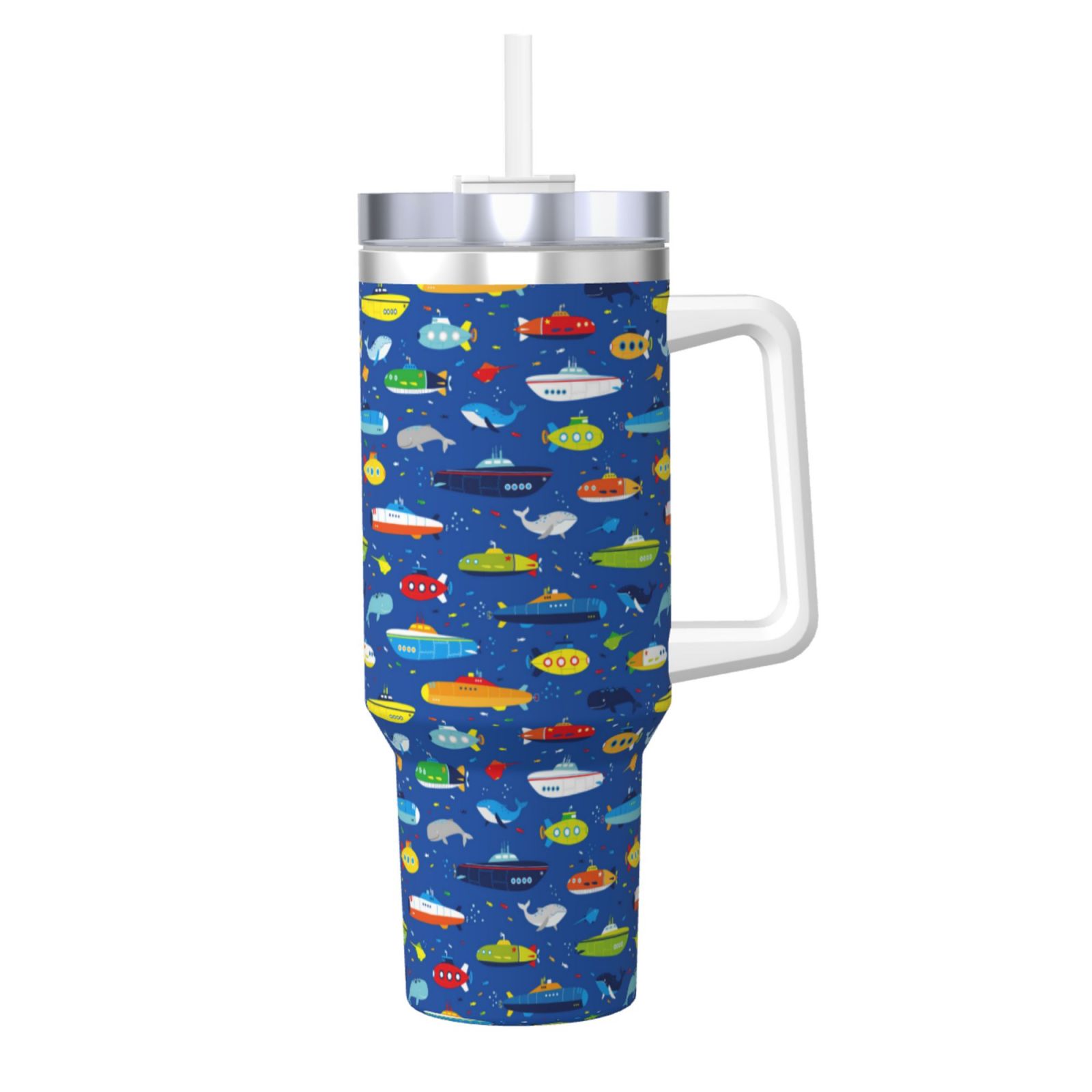 Junzan Submarines And Whales Pattern 40oz Water Bottle with Handle ...