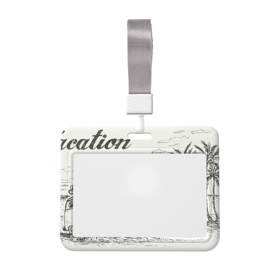 Junzan Summer Vacation Scene With Camping Van Id Badge Holder With ...