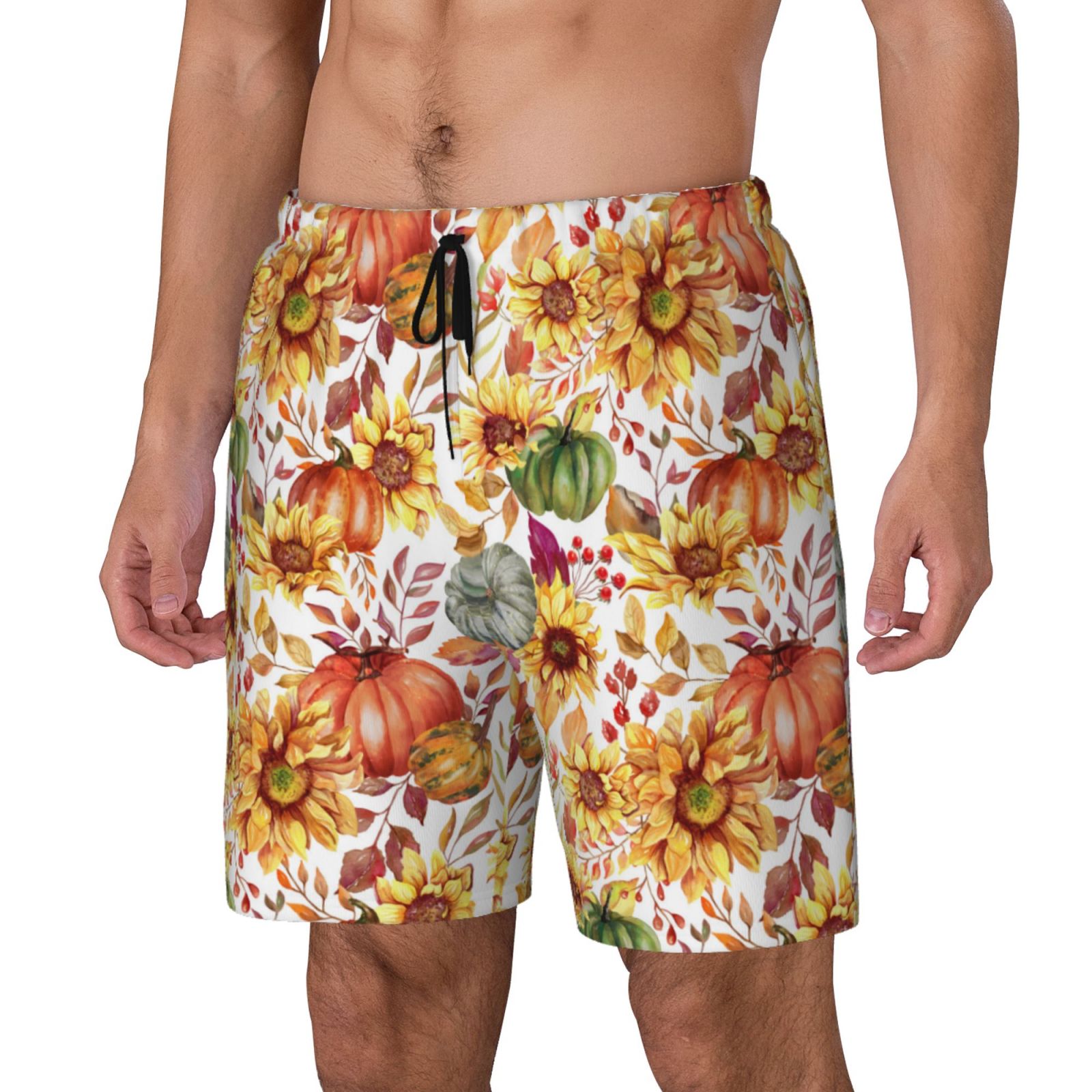 Junzan Sunflowers Pumpkins And Autumn Leaves Print Swim Trunks Men Swim ...