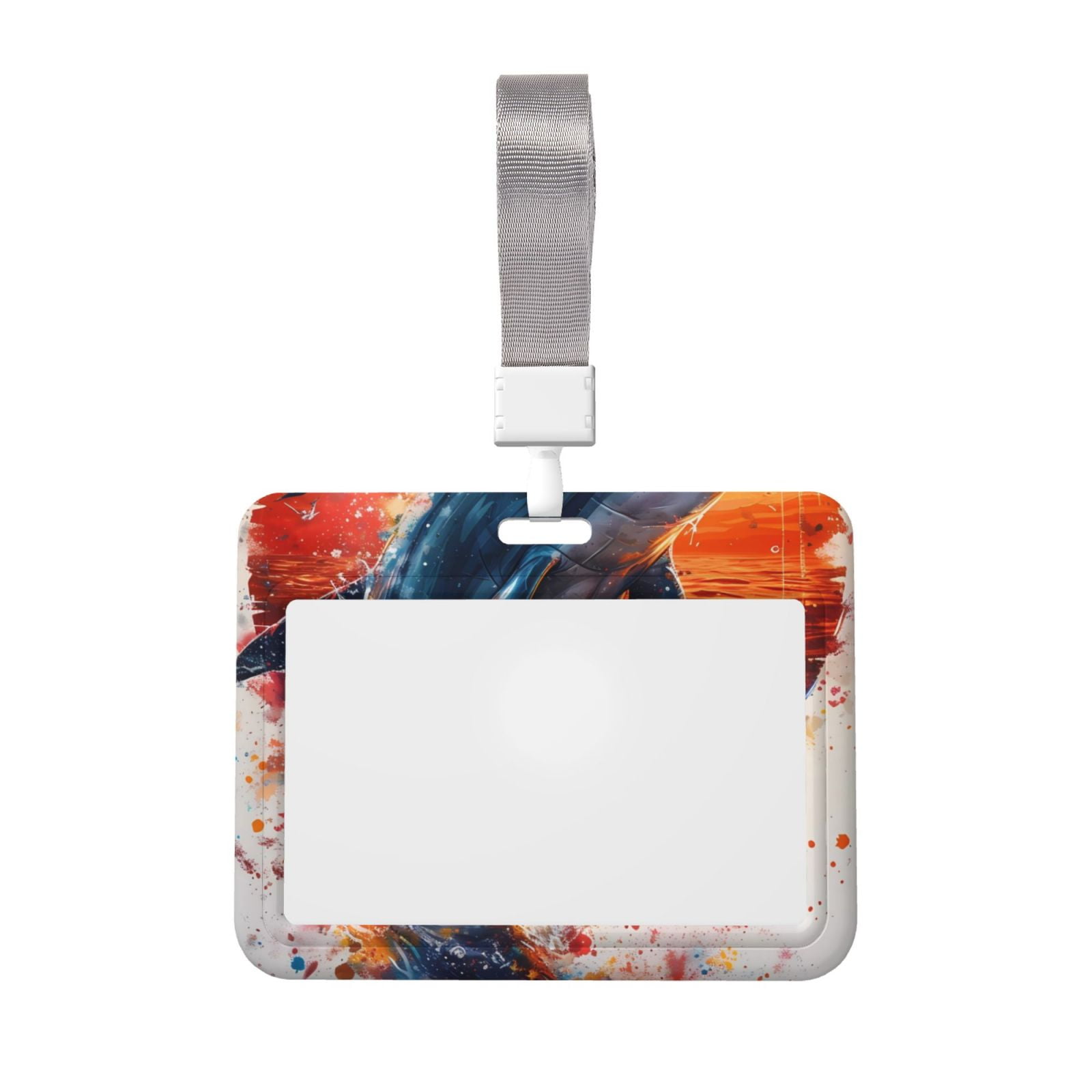 Junzan Sunset Ocean Watercolor Dolphin ID Badge Holder with Windows Key ...