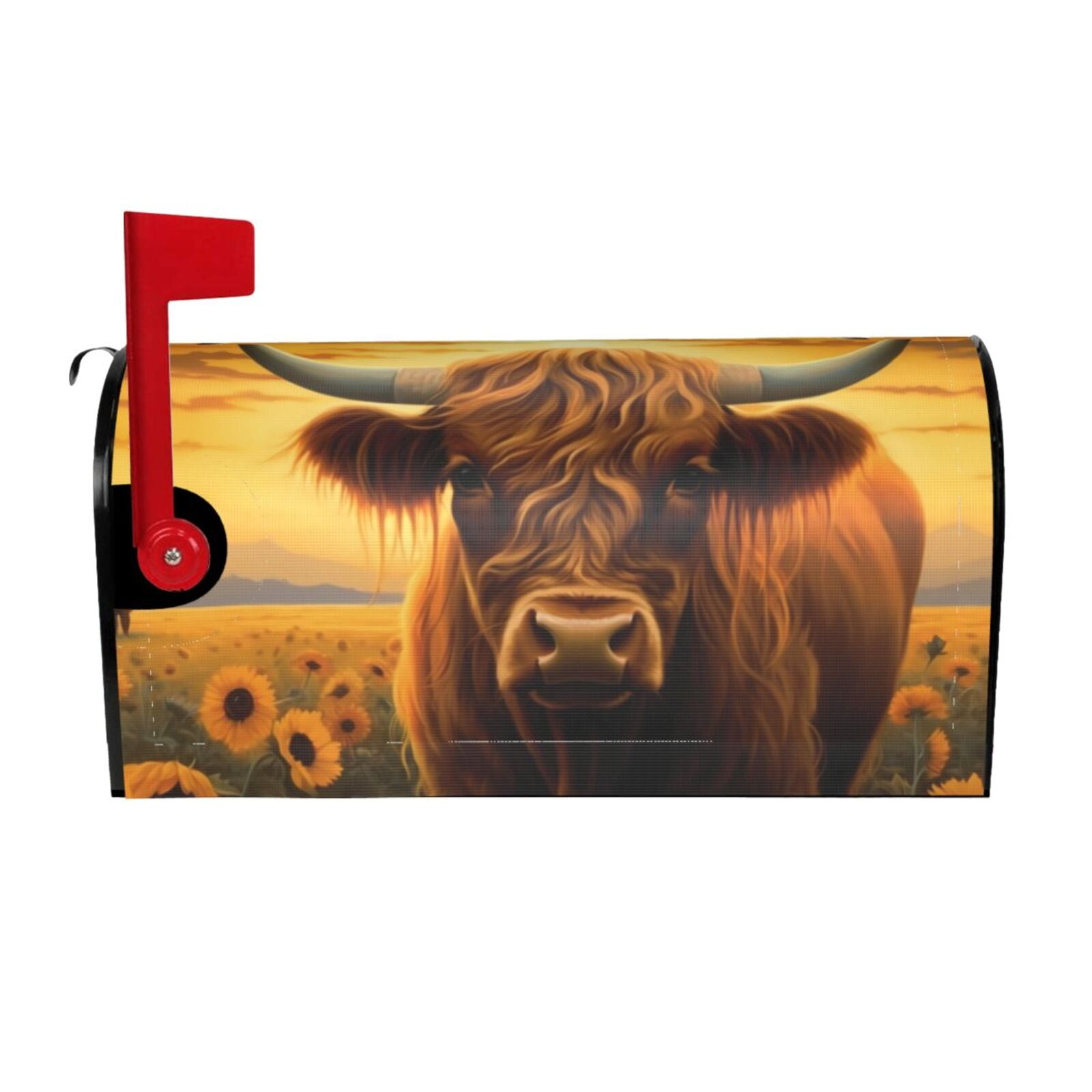 Junzan Sunset Sunflower Cow A Pattern Mailbox Covers,Magnetic Mailbox ...
