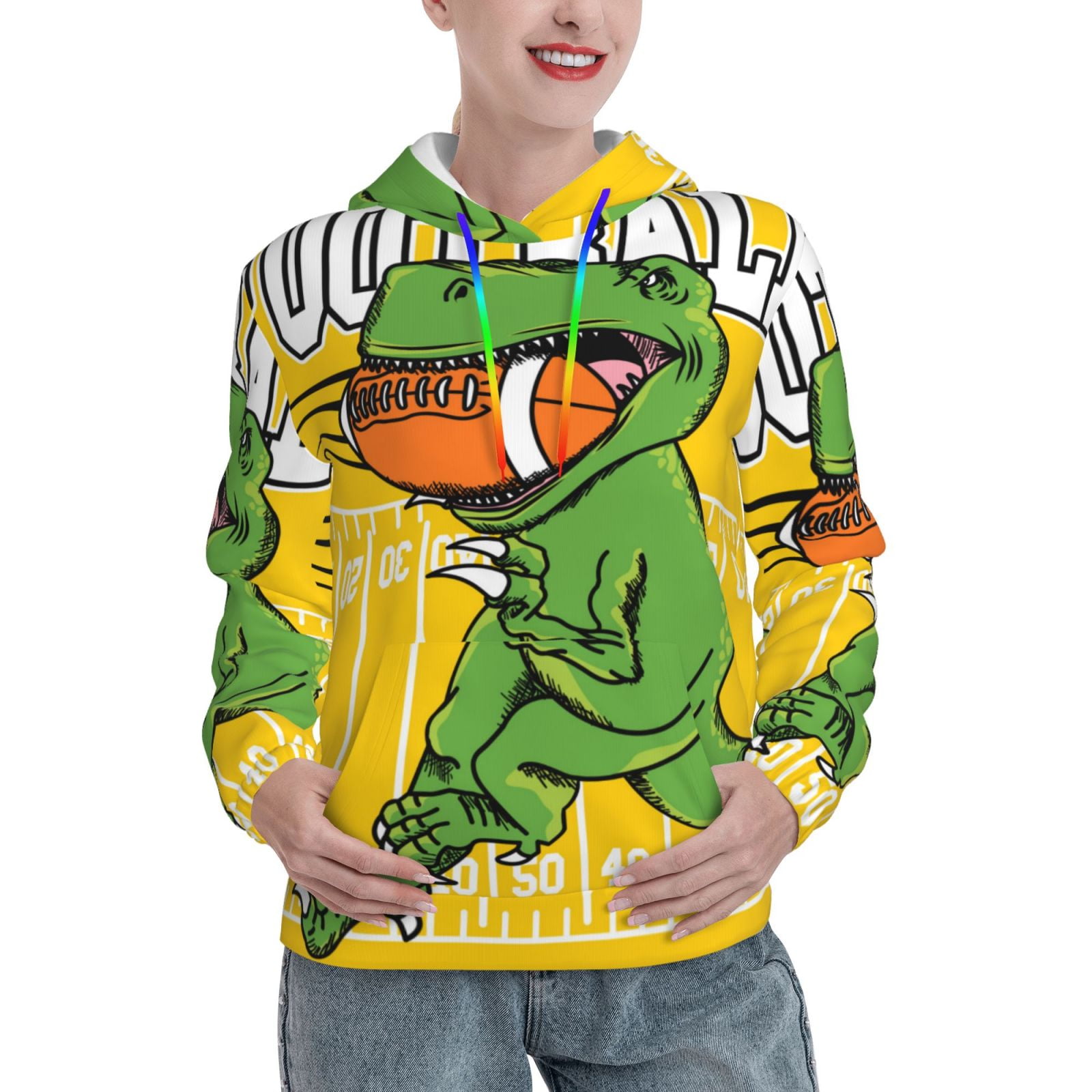 Junzan T-Rex Playing Football for Women's Hoodie, Hooded Sweatshirts ...