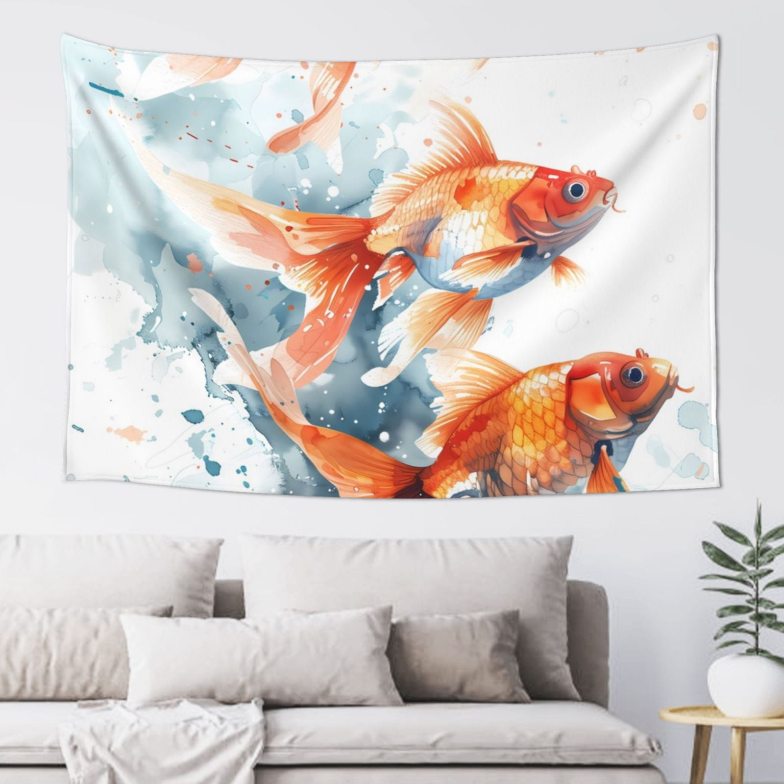 Junzan Three Goldfish Watercolor Splash for Tapestry - Home DéCor ...