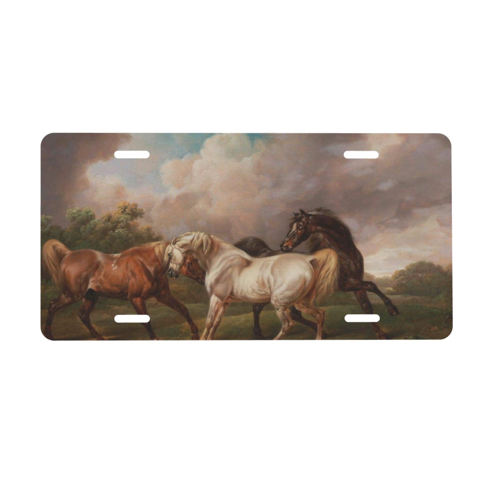 Junzan Three Horses Oil Painting Front License Plate Covers Decorative ...