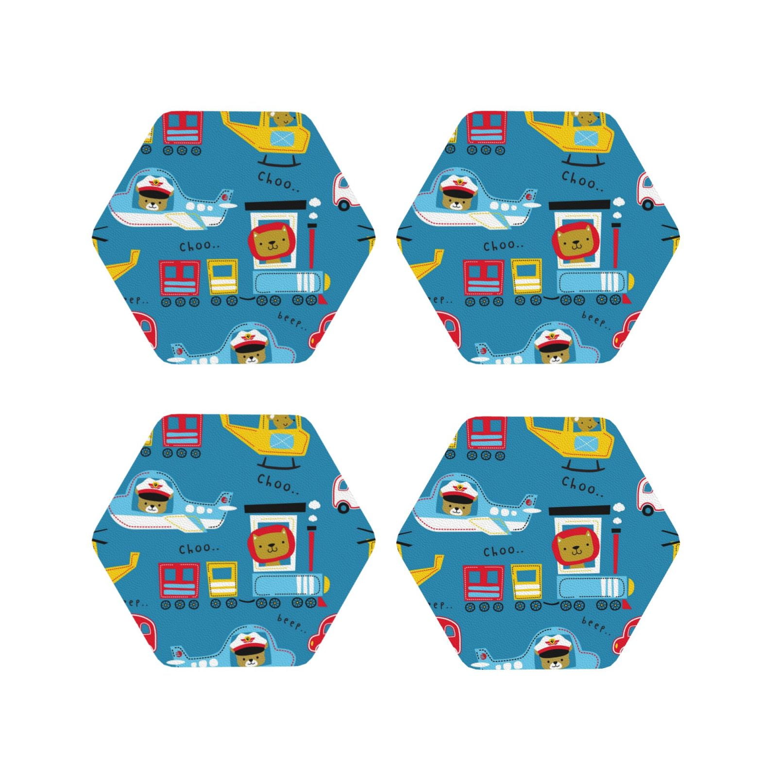 Junzan Transportations With Cute Animals Print Coasters for Drinks ...