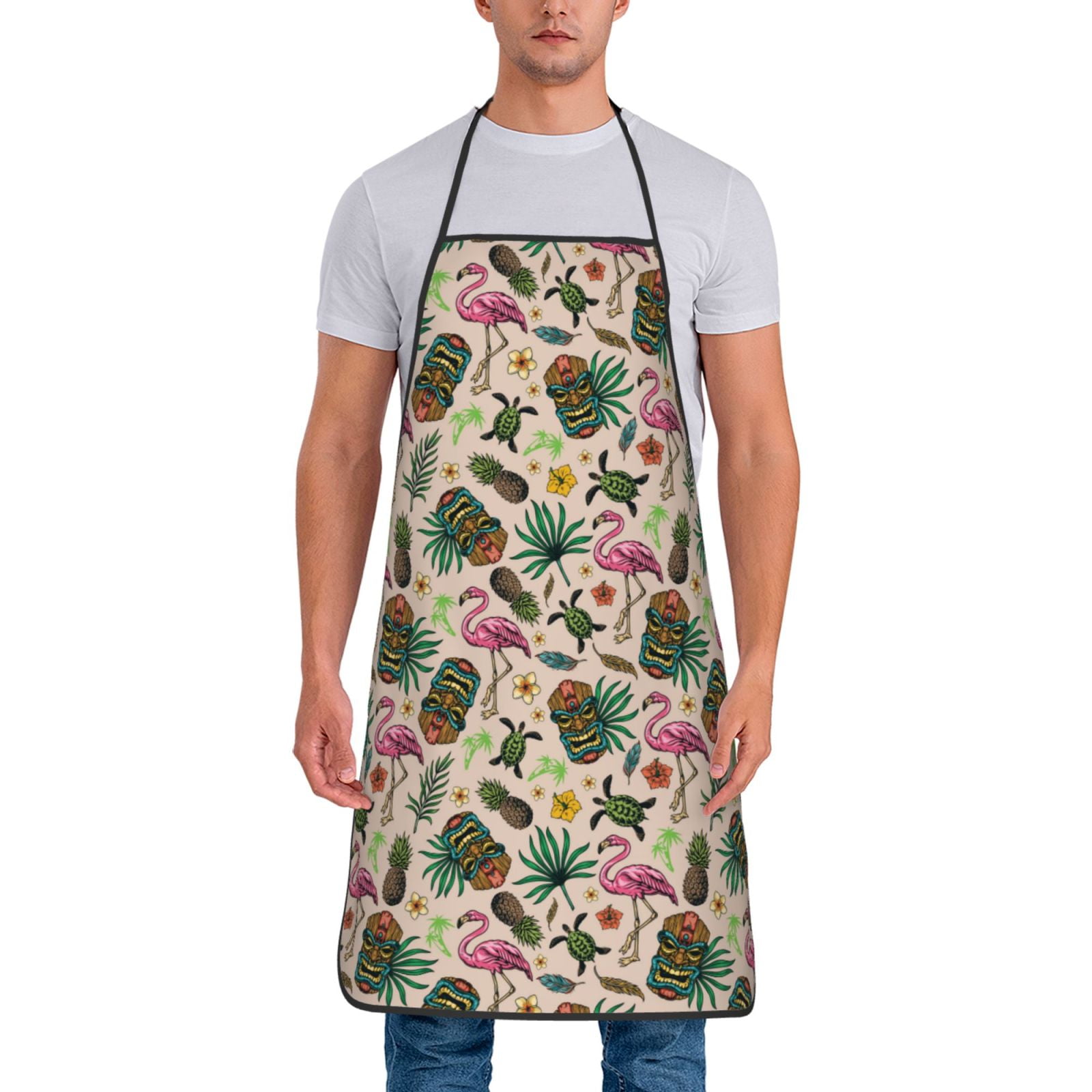 Junzan Tropical Mask Flamingo Print Kitchen Cooking Aprons, Chef Apron ...